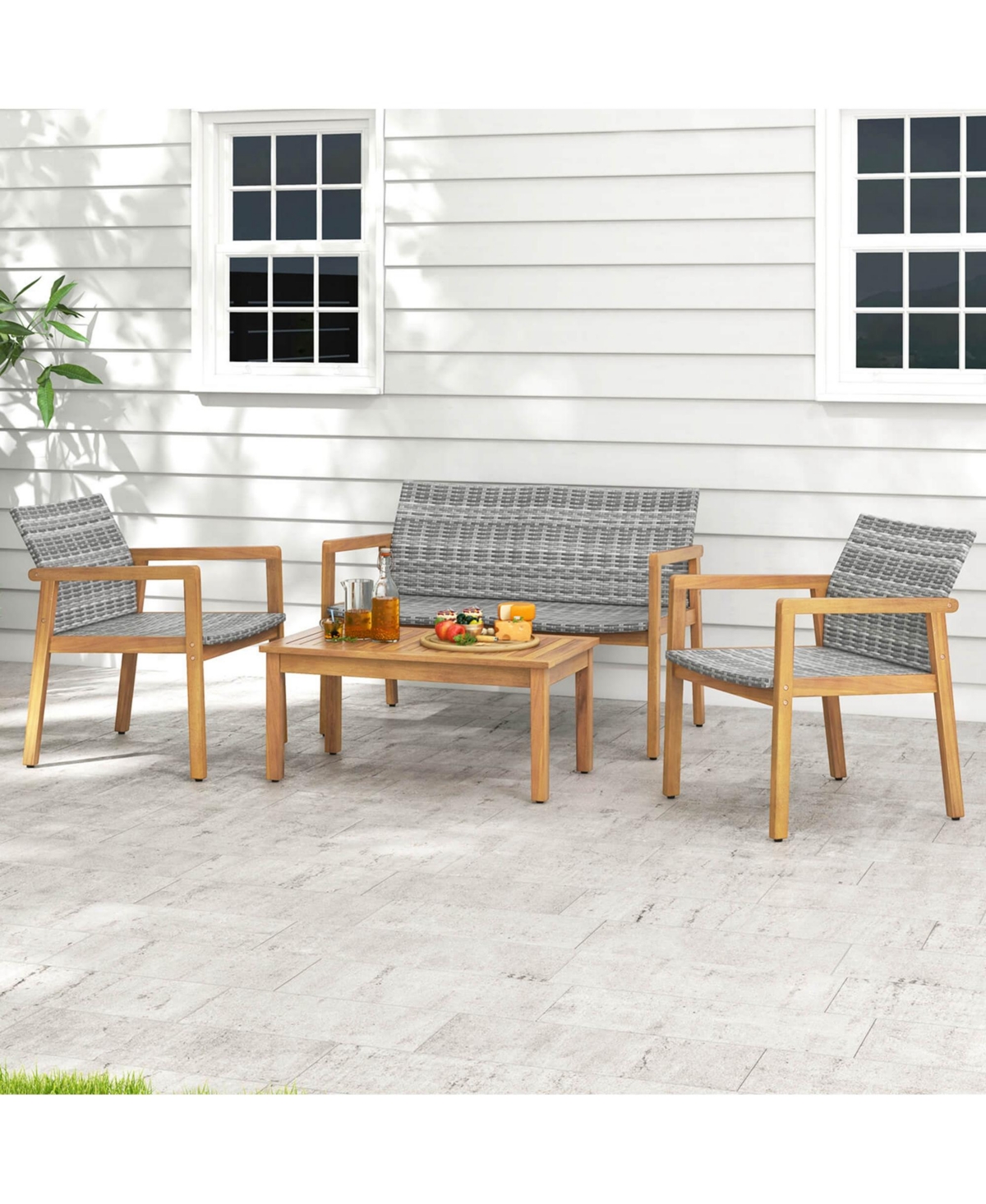 Click here for 5 Pcs Outdoor Furniture Set Rattan Chairs & Ottoma... prices