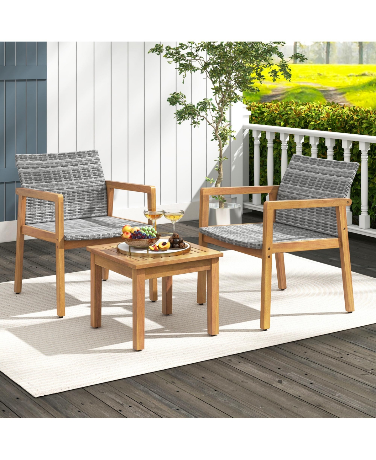 Click here for Costway 3 Pcs Outdoor Furniture Set  Acacia Wood F... prices