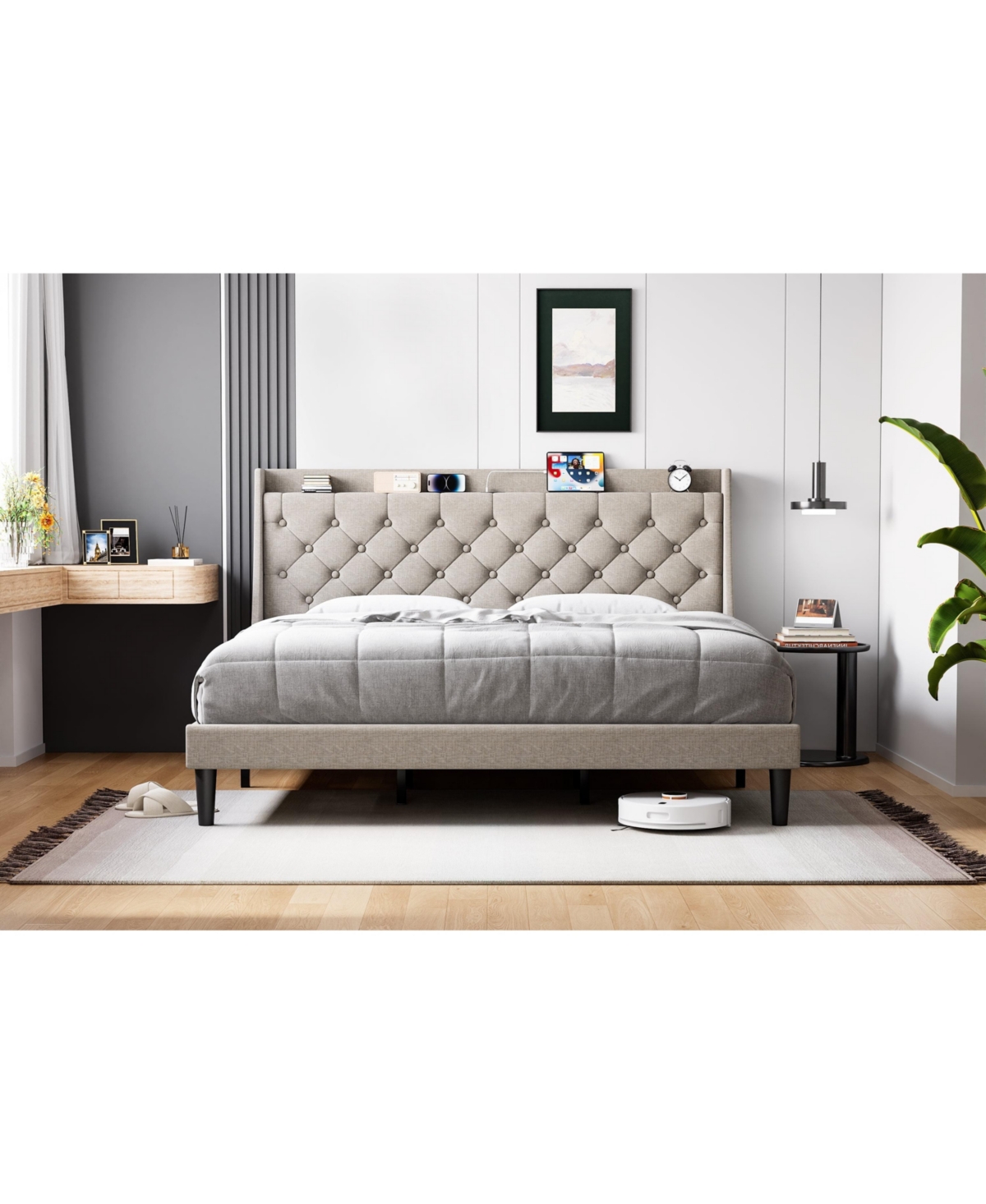 Click here for gaomon King Size Bed Frame Charging Ports Storage... prices