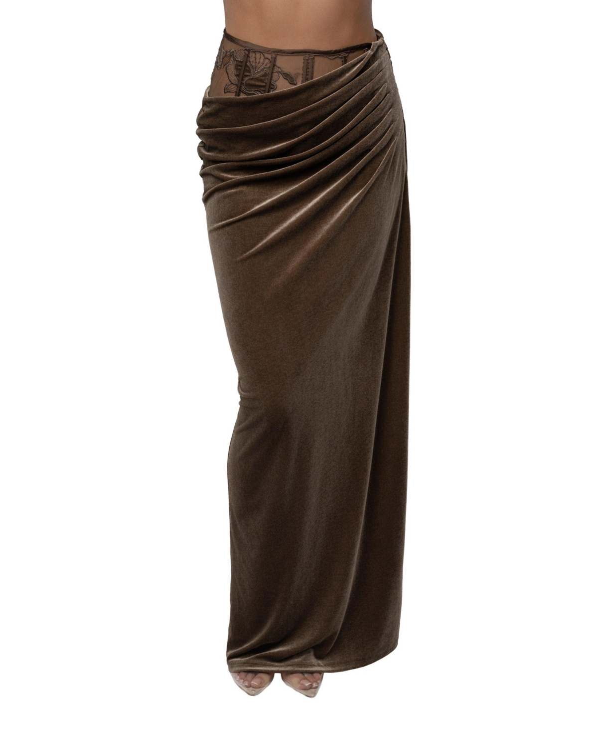 Click here for Jluxlabel Womens Velvet And Lace Maxi Skirt - Beig... prices