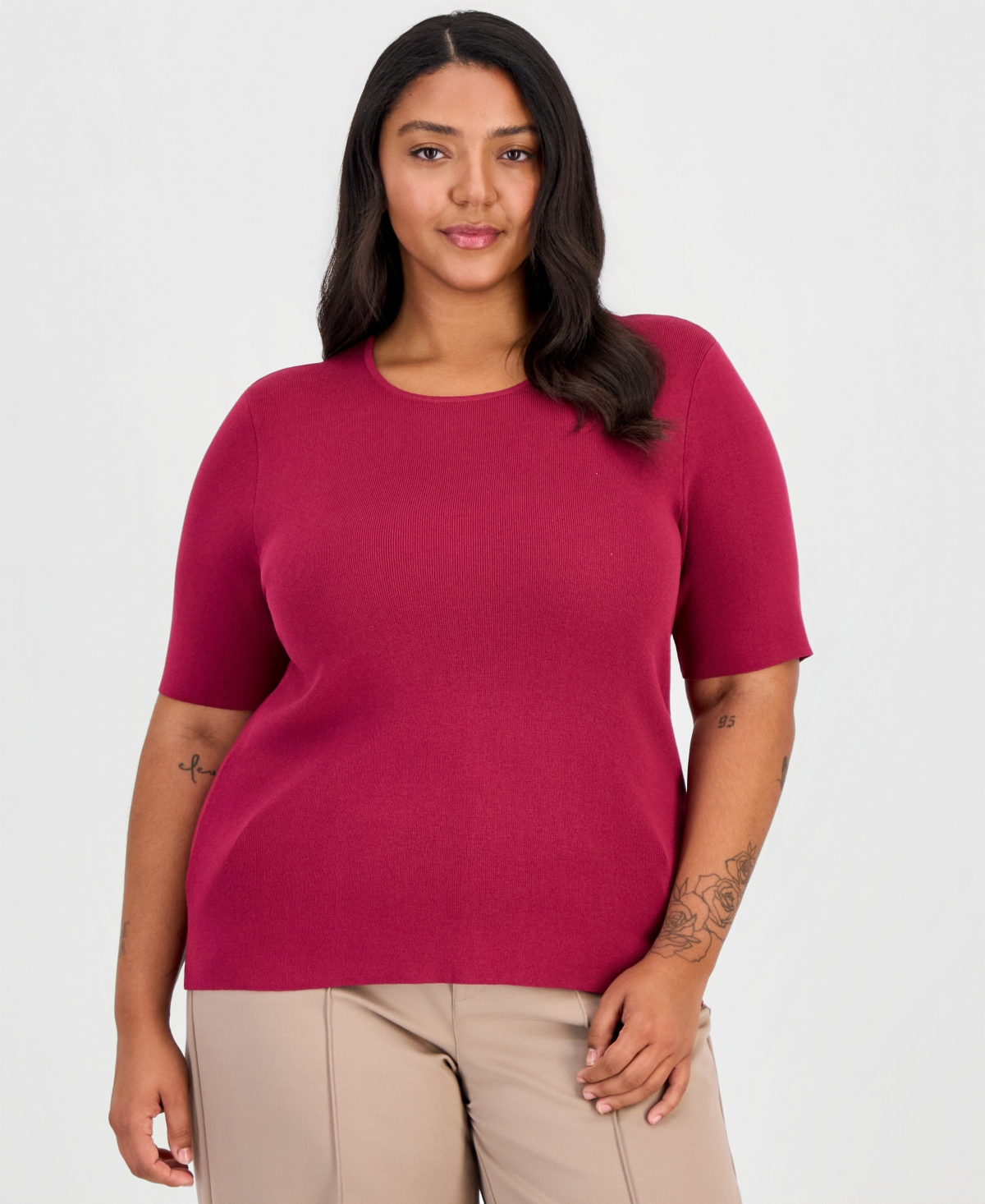 Click here for Tahari Asl Plus Size Elbow-Sleeve Sweater T-Shirt... prices