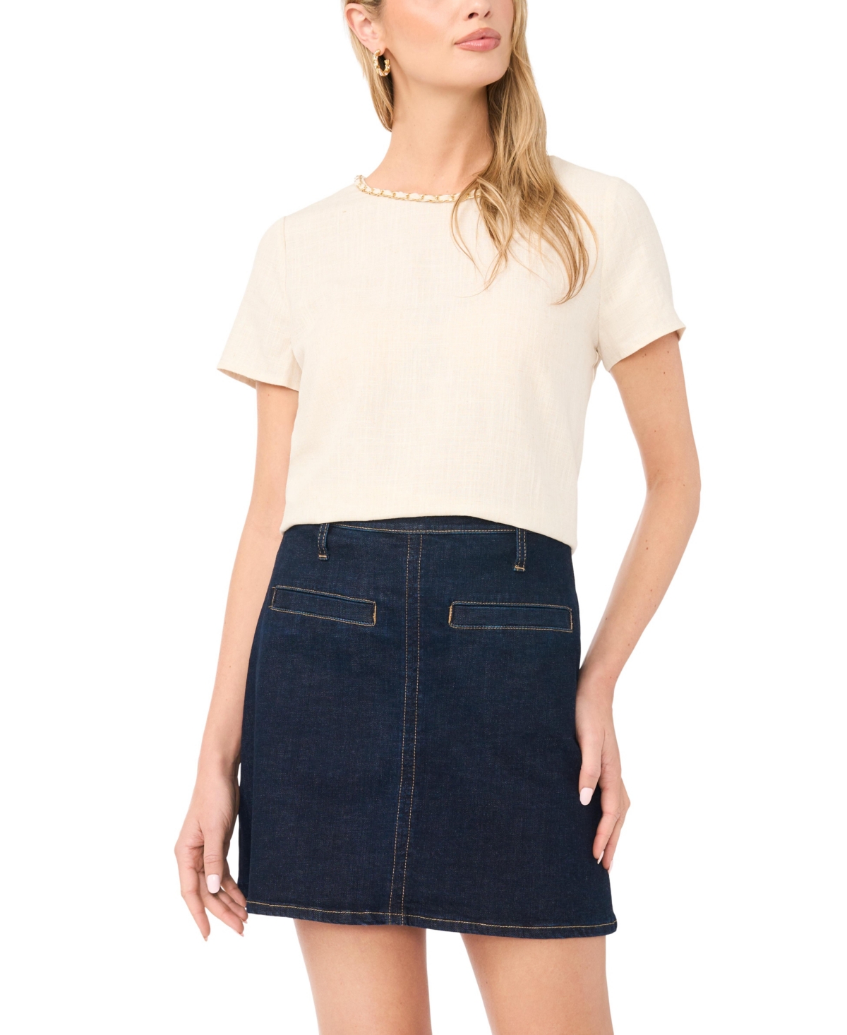 Click here for Vince Camuto Womens Crewneck Short-Sleeve Top - Bi... prices