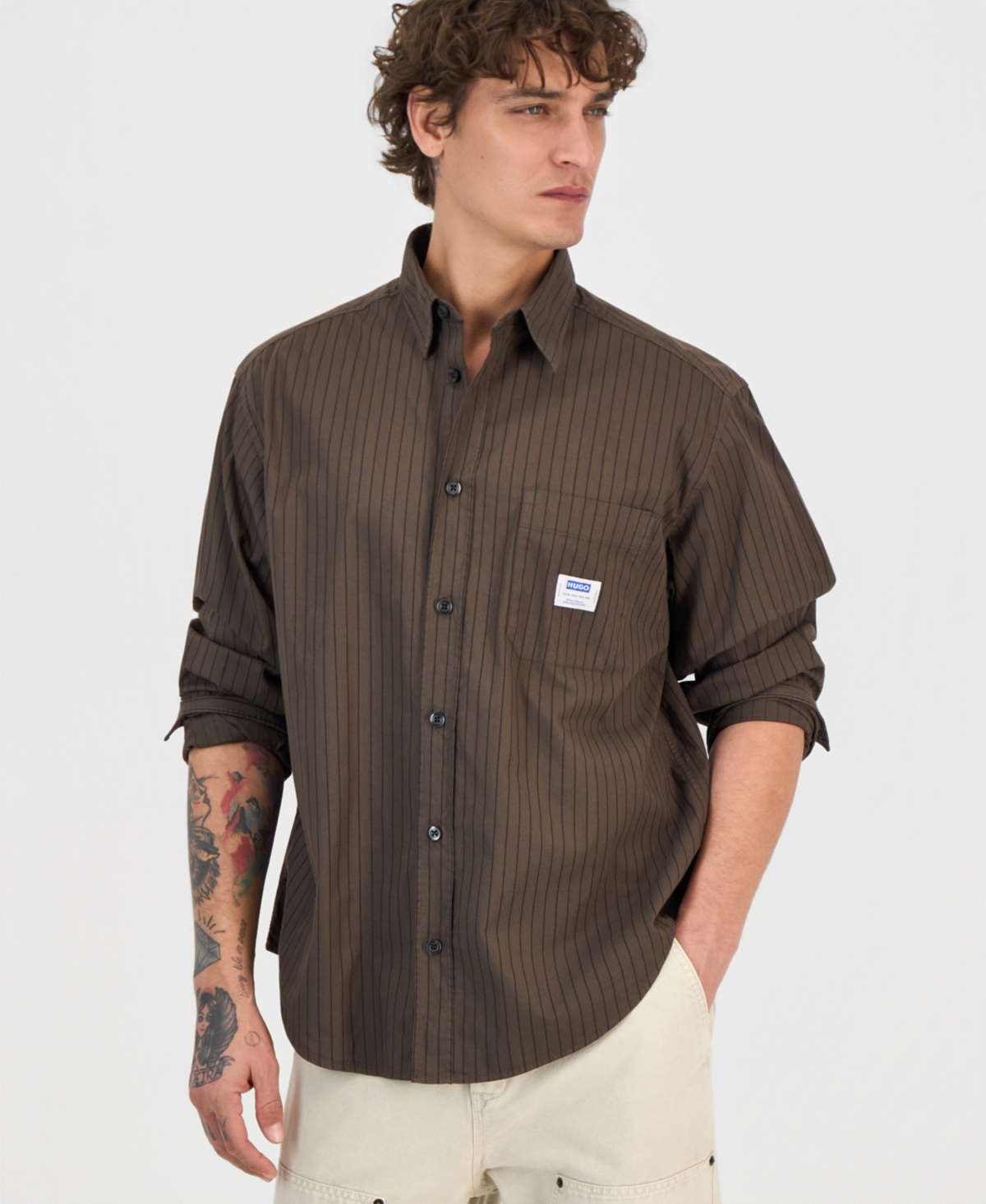 Click here for Hugo Boss Mens Ebalto Cotton-Blend Tonal-Stripe Sh... prices