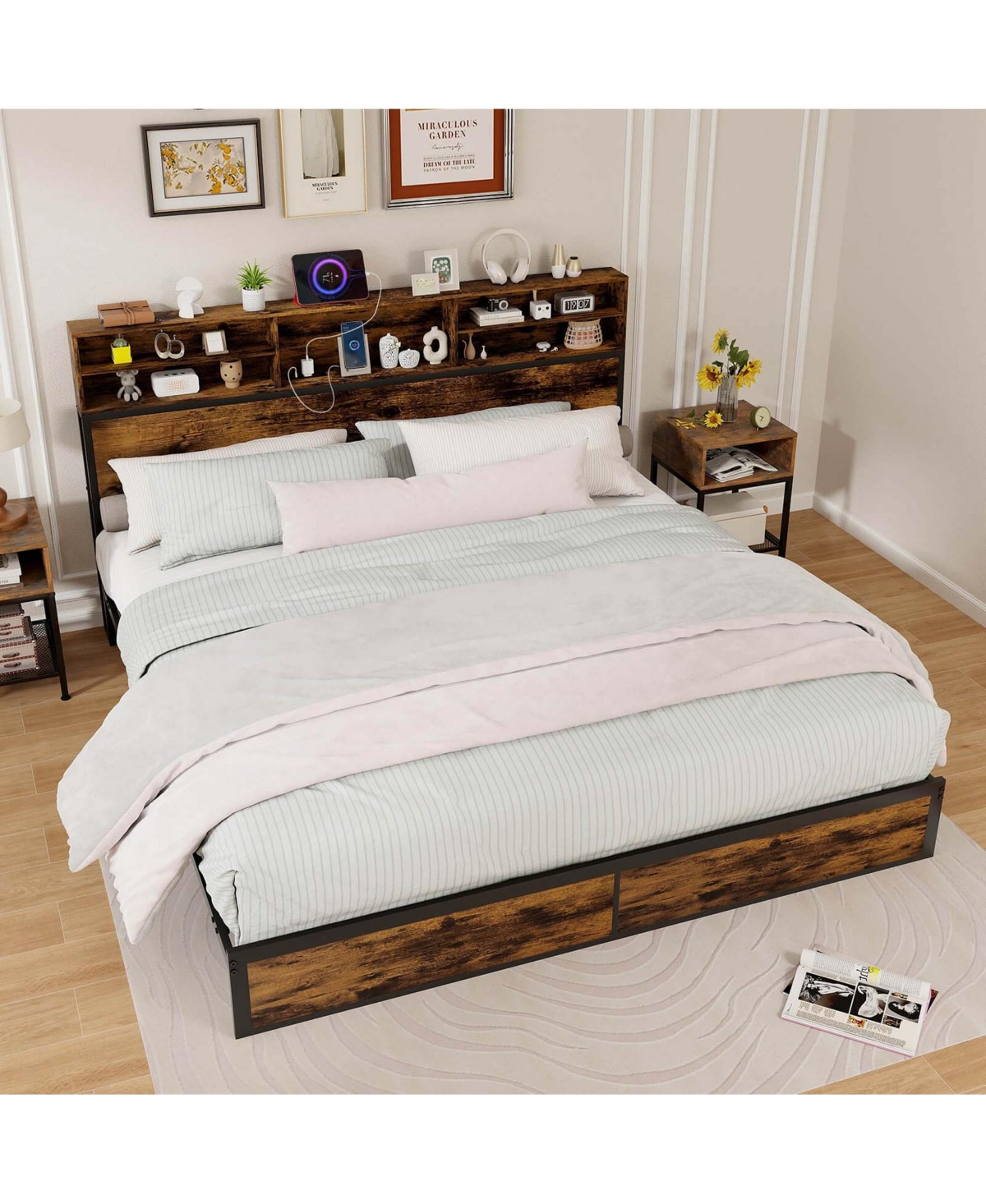 Click here for King Bed Frame with Charging Station Storage Headb... prices