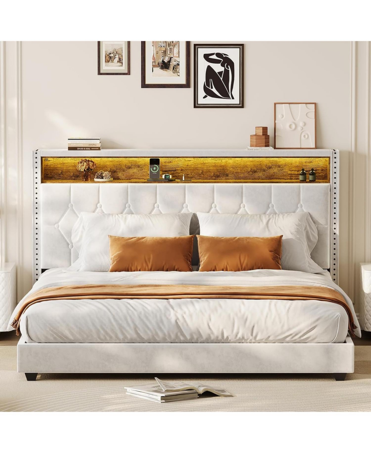 Click here for gaomon Bed Frame with Led Lights  Headboard with B... prices