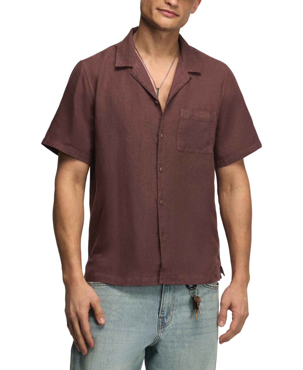 Click here for Lucky Brand Mens Short-Sleeve Linen Camp-Collar Sh... prices
