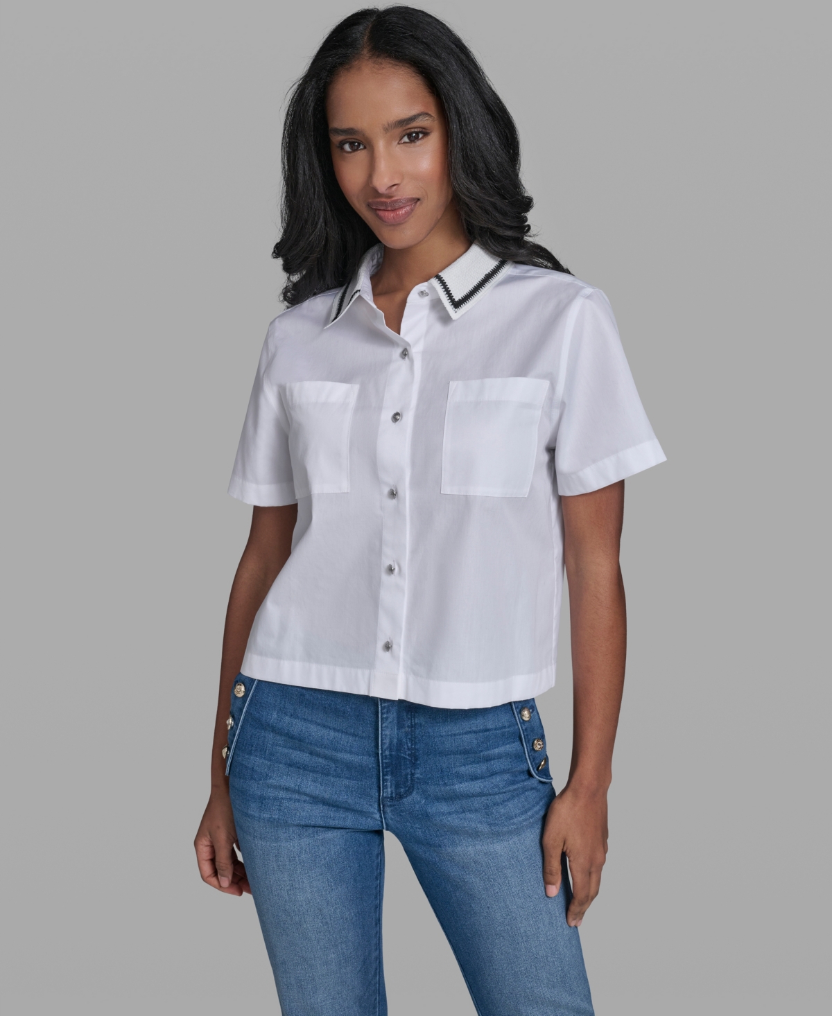 Click here for Karl Lagerfeld Paris Womens Short-Sleeve Top - Whi... prices