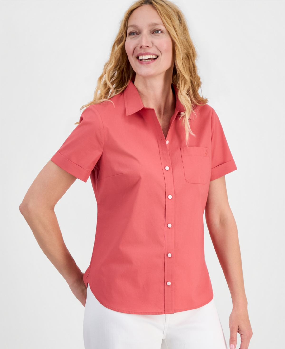 Click here for Nautica Womens Cotton Solid Short-Sleeve Camp Shir... prices