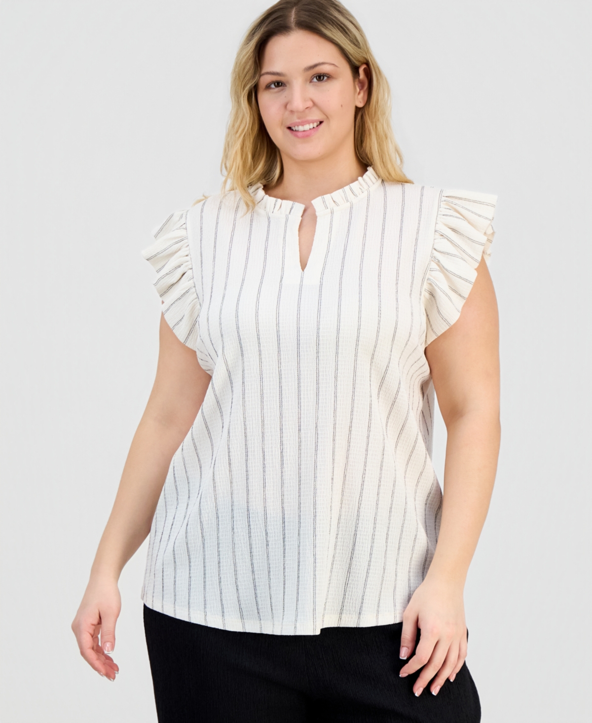 Click here for Anne Klein Plus Size Flutter-Sleeve Split-Neck Top... prices
