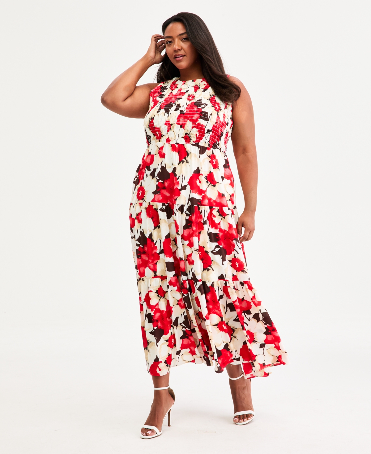 Click here for Anne Klein Plus Size Smocked-Bodice Tiered Maxi Dr... prices