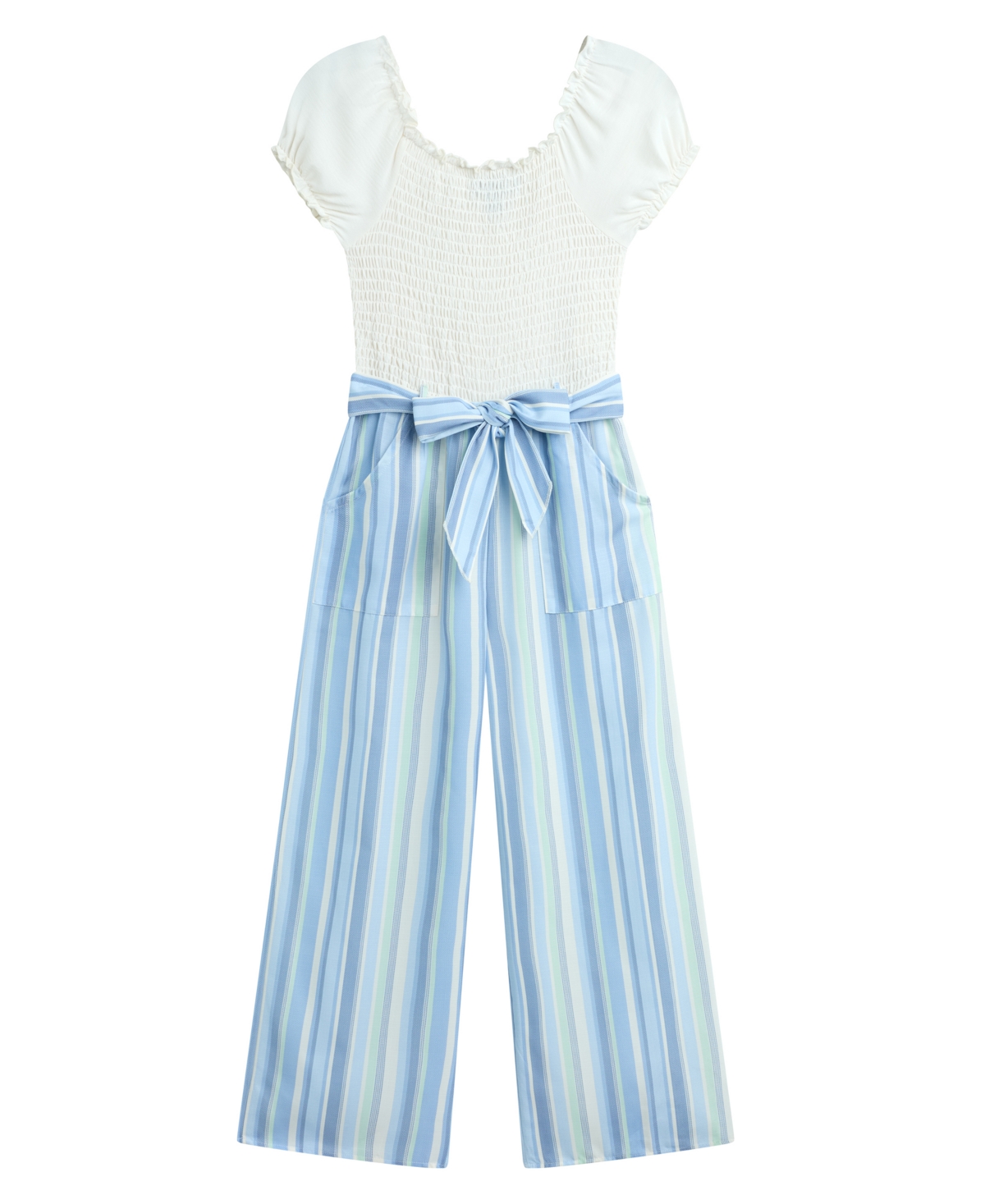 Click here for Bcx Girls 7-16 Short-Sleeve Smocked Bodice Jumpsui... prices