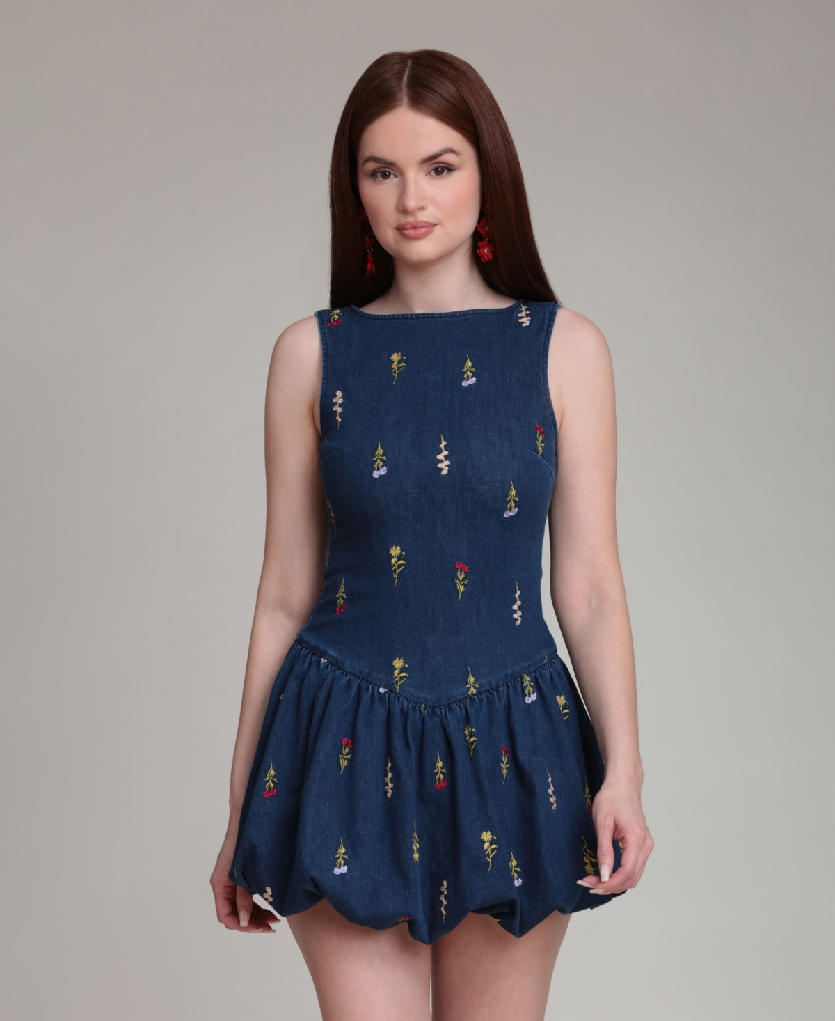 Click here for Avec Les Filles Womens Embroidered Scoop-Neck Mini... prices