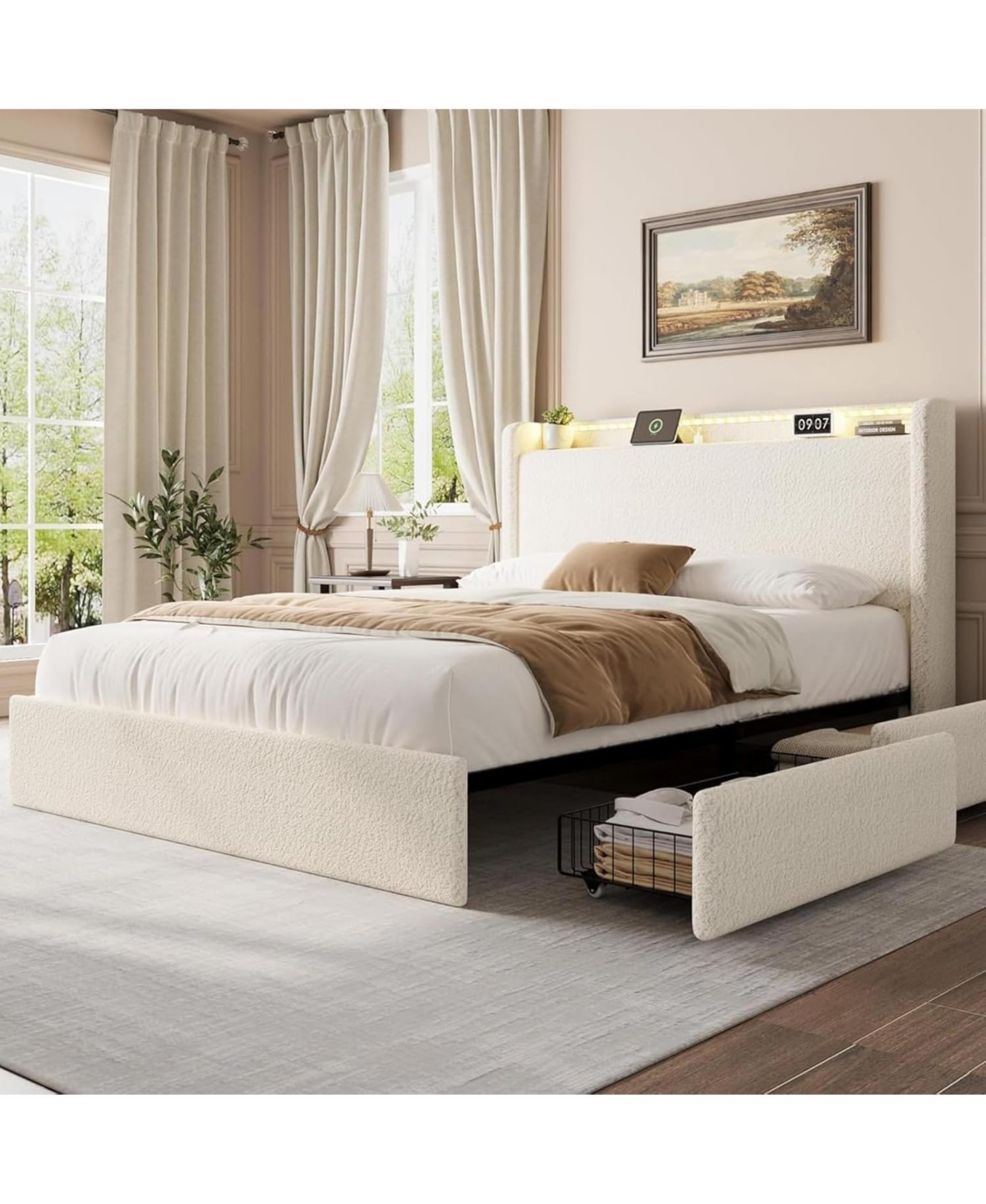 Click here for gaomon Boucle Bed Frame with Storage Headboard  Up... prices