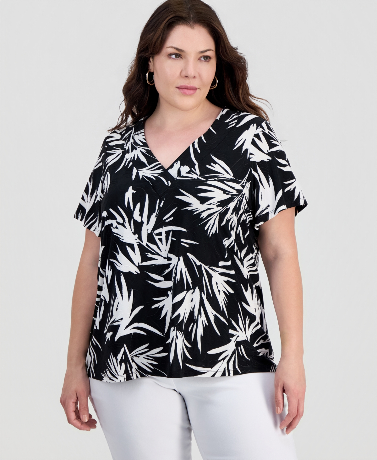 Click here for Jm Collection Plus Size Palm Print V-Neck Flutter-... prices