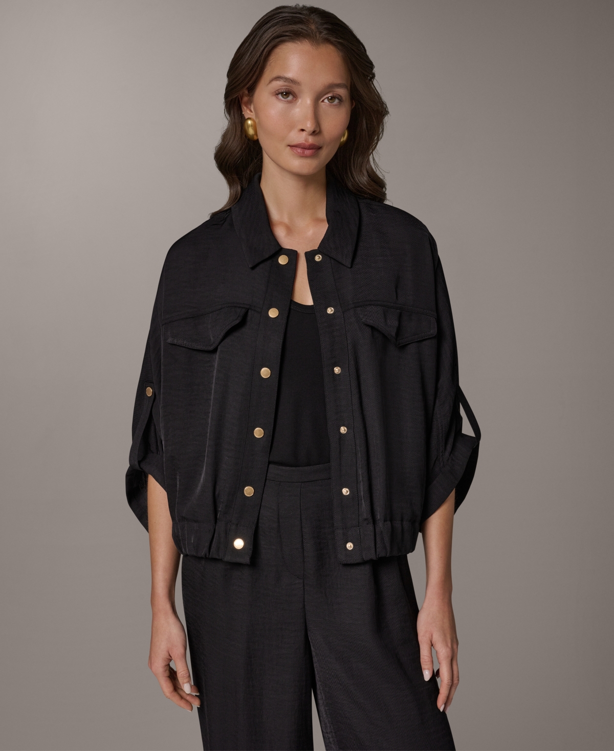 Click here for Donna Karan New York Womens Collared Neck Buton-Fr... prices
