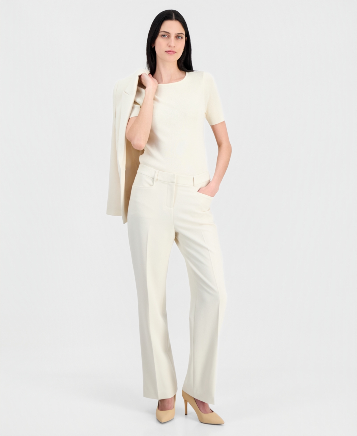 Click here for Tahari Asl Womens Pebble Crepe Flare Pants - Oyste... prices