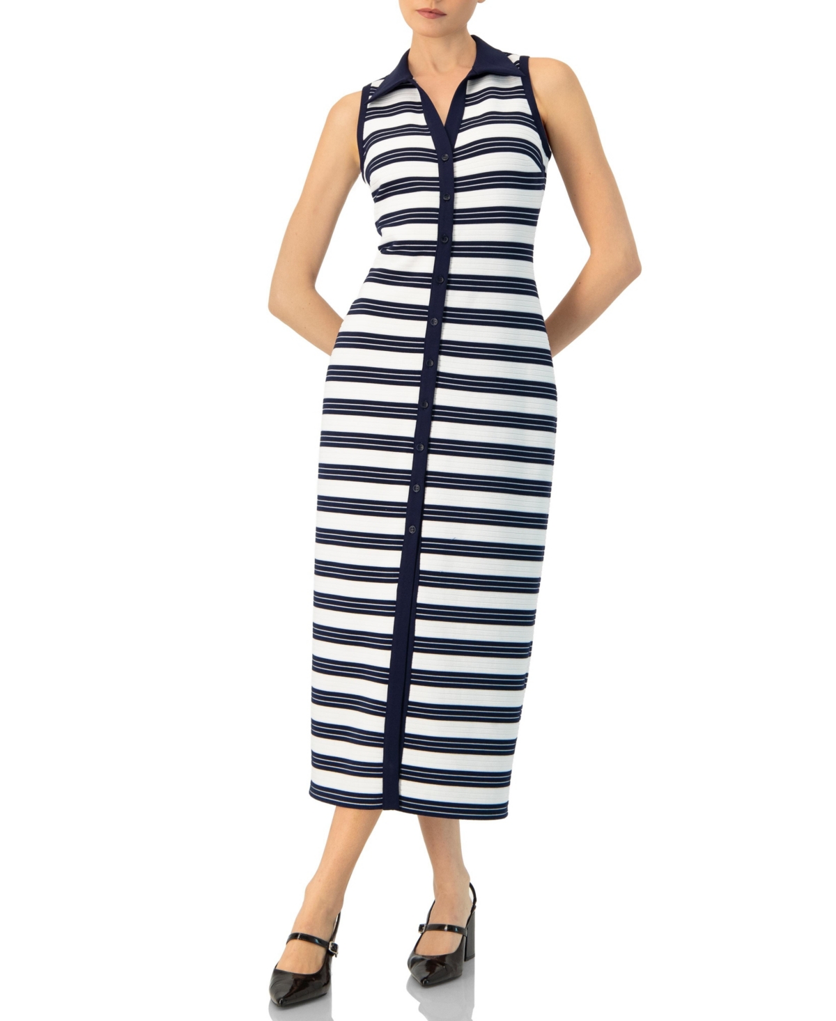 Click here for Ivonne Womens Sleeveless Striped long Dress - Navy... prices