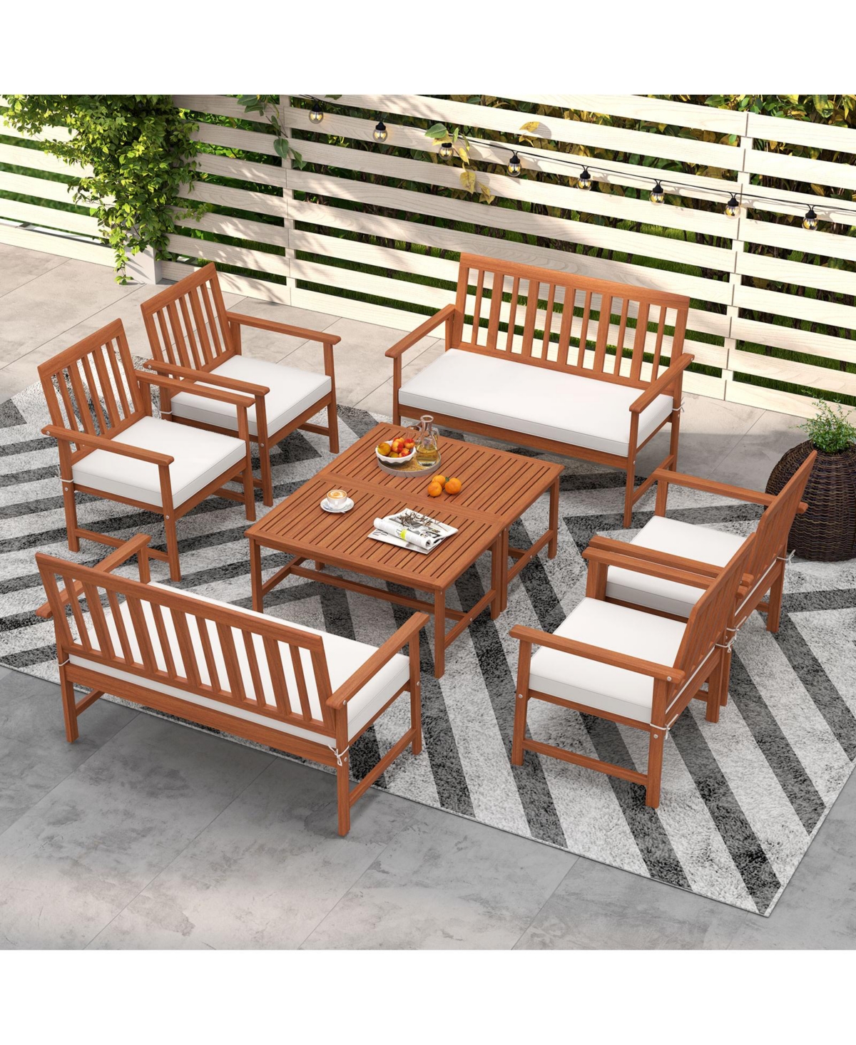 Click here for Gymax 8-Piece Acacia Wood Patio Conversation Set O... prices