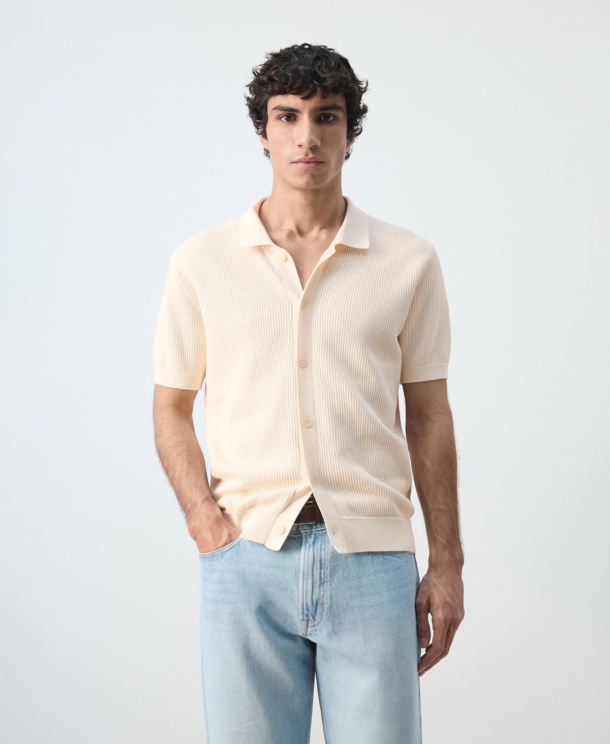 Click here for Mango Mens Cotton Structured Knit Buttons Polo Shi... prices