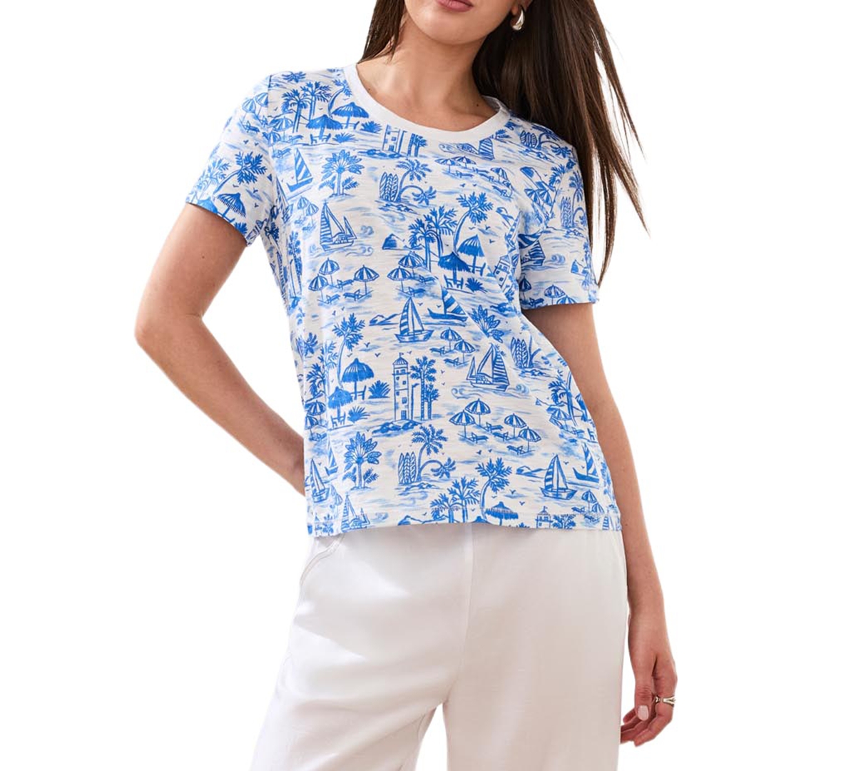 Click here for Tribal Womens Printed Crew Neck Top - Royal prices