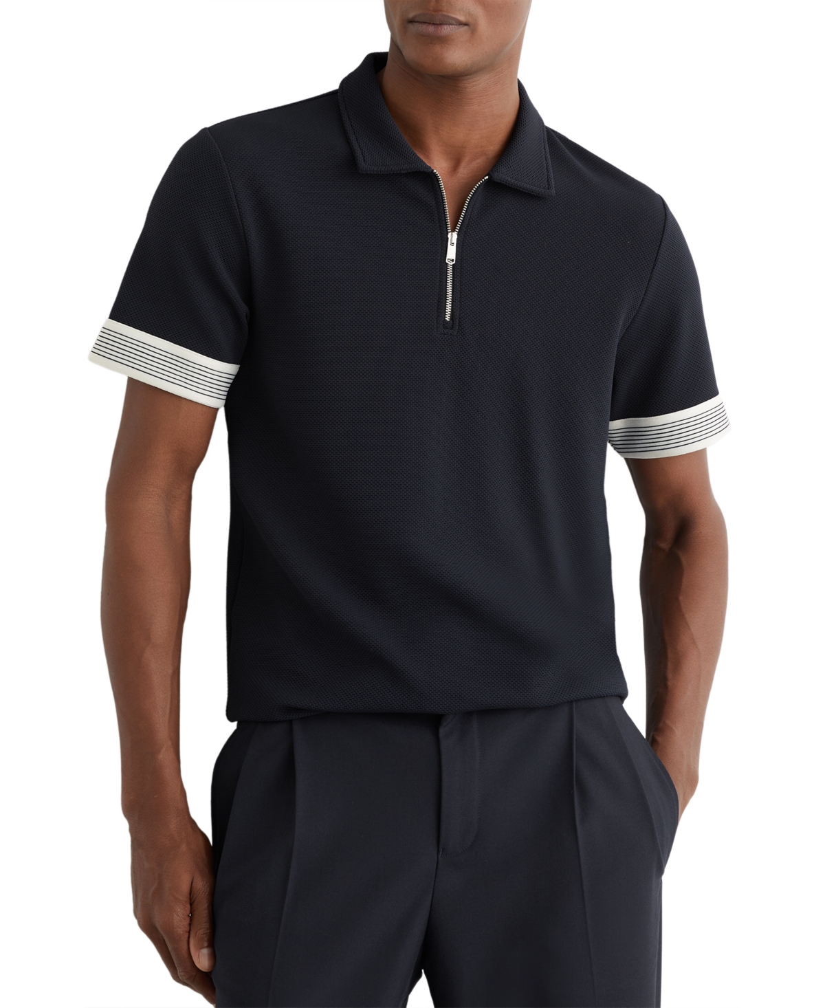Click here for Reiss Mens Sleeve-Trim Half-Zip Polo Shirt - Navy prices