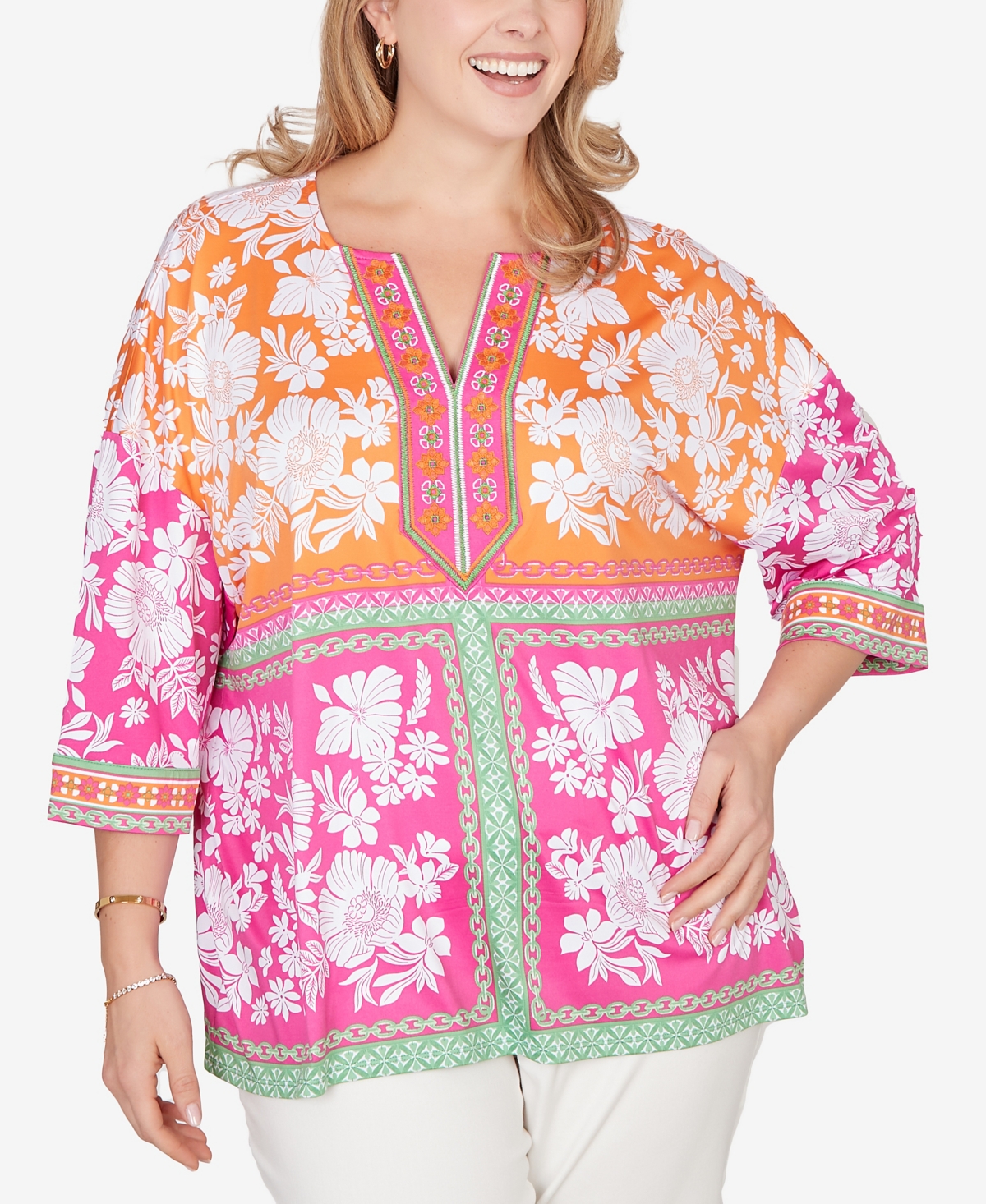 Click here for Ruby Rd. Plus Size Embroidered Placket Patchwork K... prices