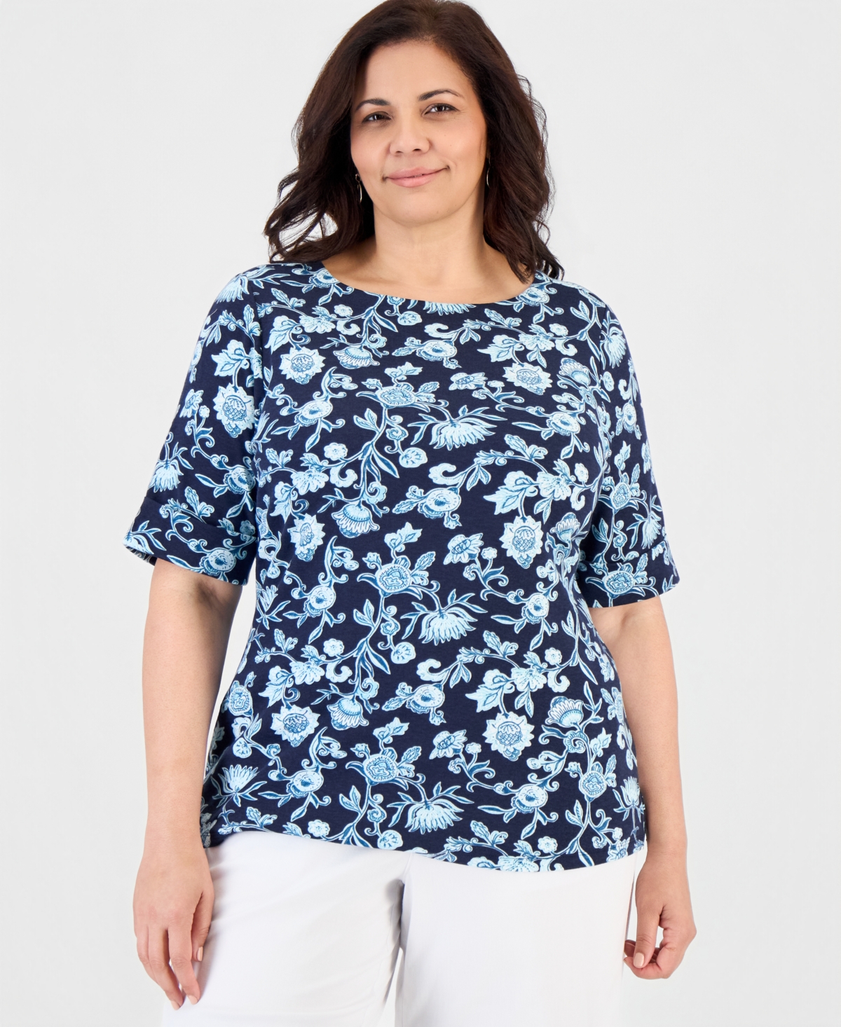 Click here for Style & Co Plus Size Cuffed Elbow-Sleeve Top  Macy... prices