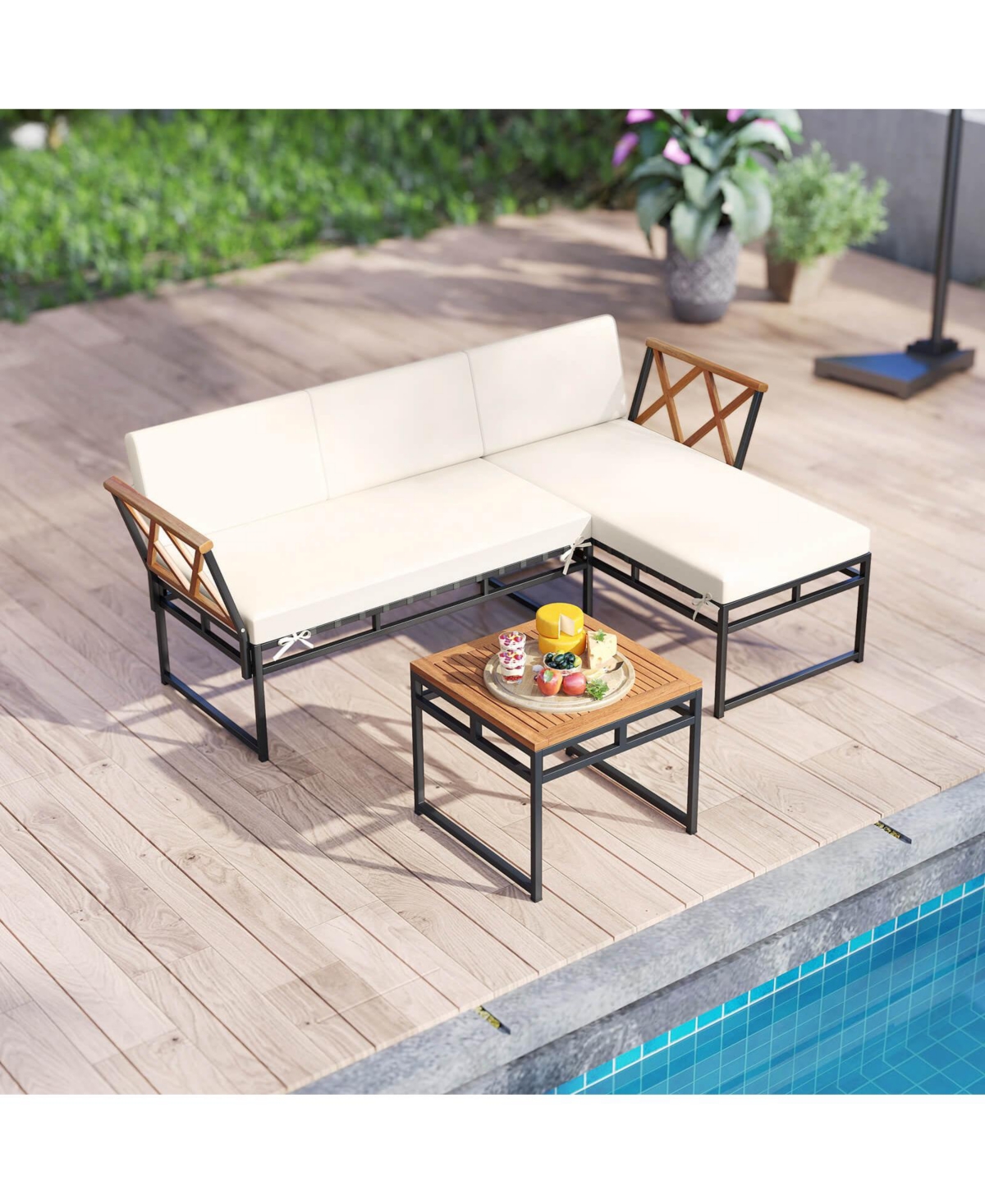 Click here for Costway 3 Pcs L-Shaped Patio Furniture Set with Lo... prices