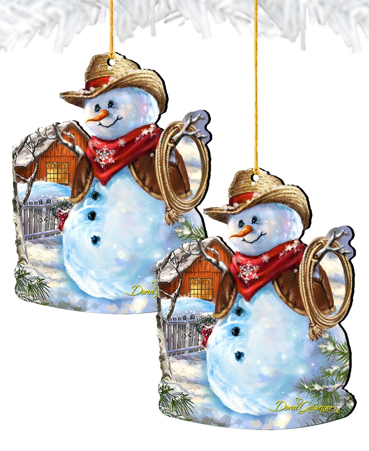 Click here for Designocracy 2 Piece Cowboy Snowman Wood Ornaments... prices