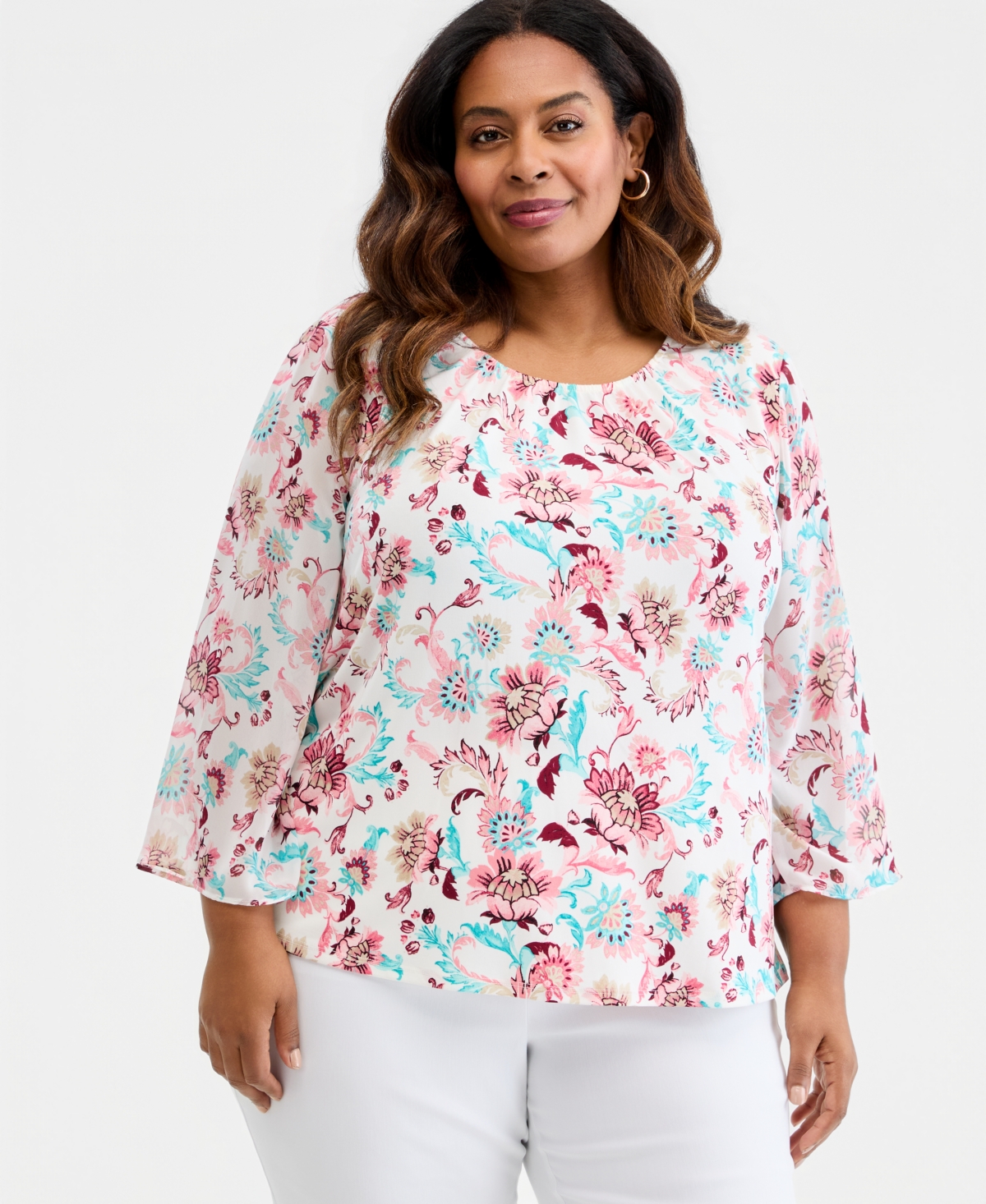 Click here for Jm Collection Plus Size Bold Floral Scroll Chiffon... prices