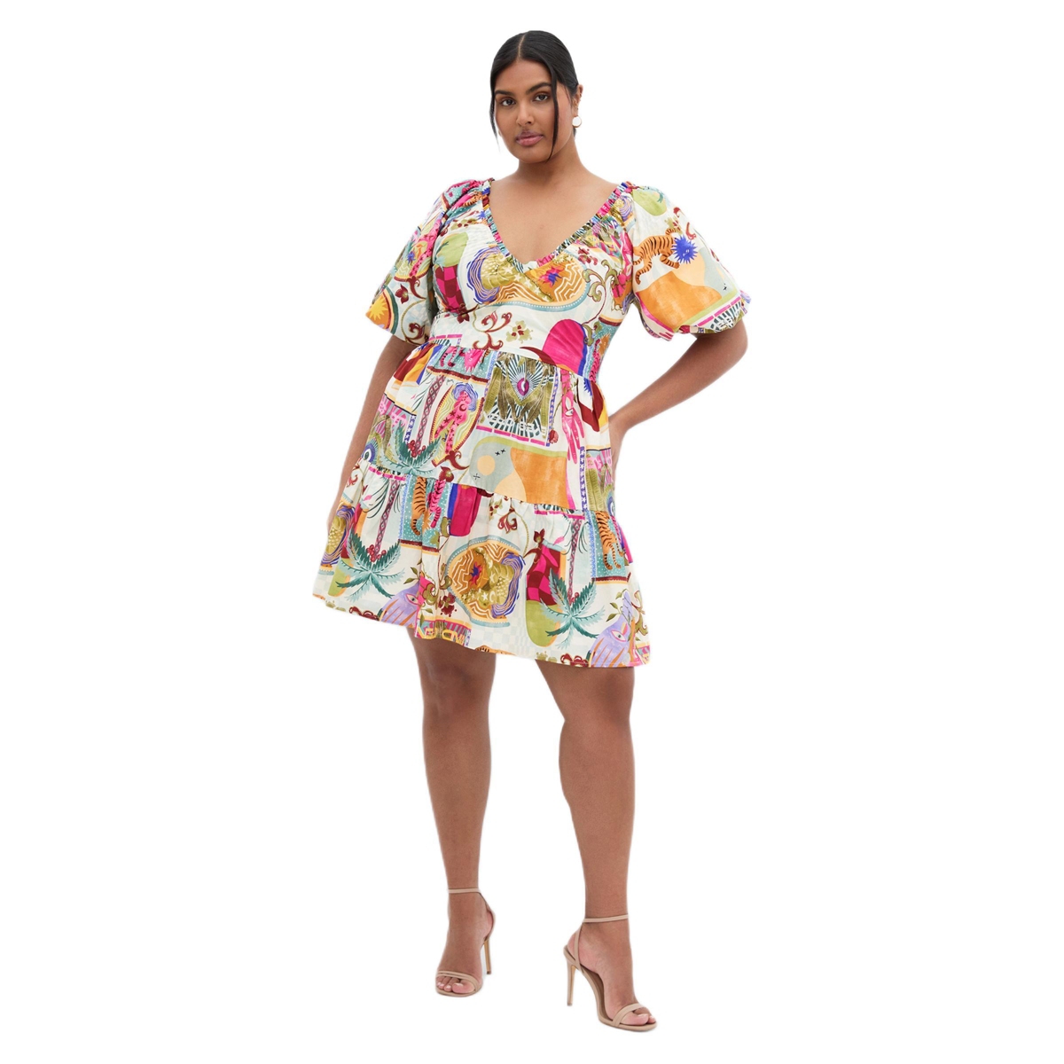 Click here for City Chic Womens Simona Print Puff Sleeve Mini Dre... prices