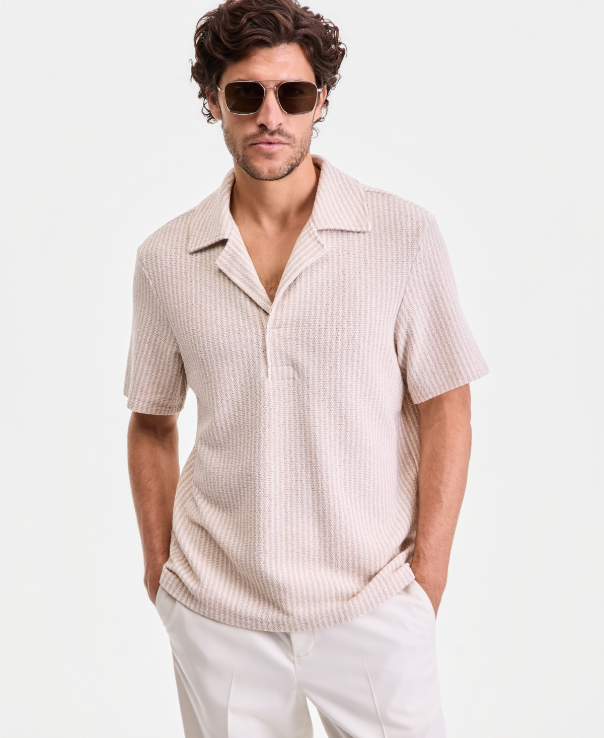 Click here for Alfani Mens Short-Sleeve Boucle Stripe Knit Shirt... prices