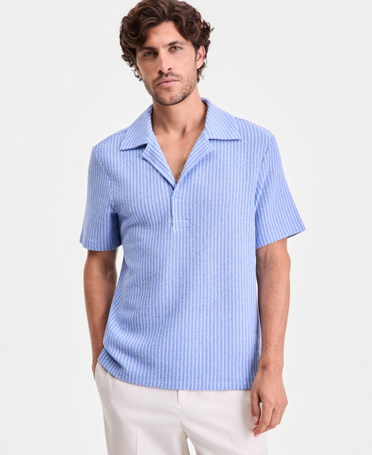 Click here for Alfani Mens Short-Sleeve Boucle Stripe Knit Shirt... prices