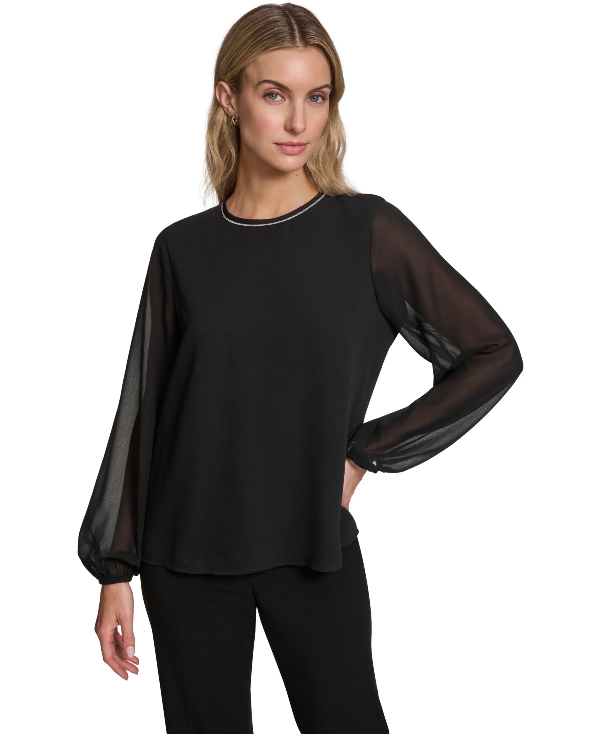 Click here for Calvin Klein Womens Mixed Media Novelty Trim Top -... prices