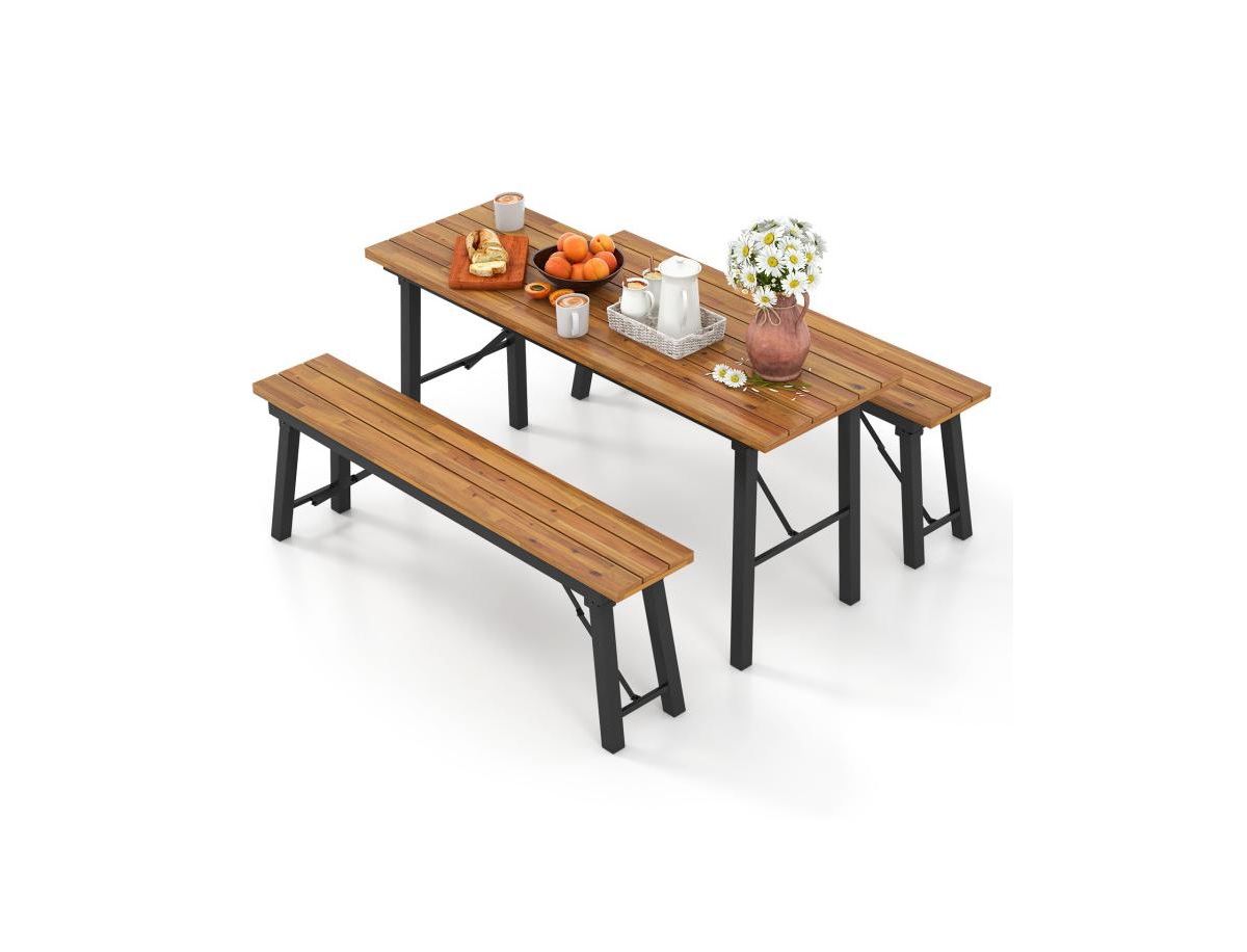 Click here for Slickblue Acacia Wood Outdoor Dining Table and Ben... prices