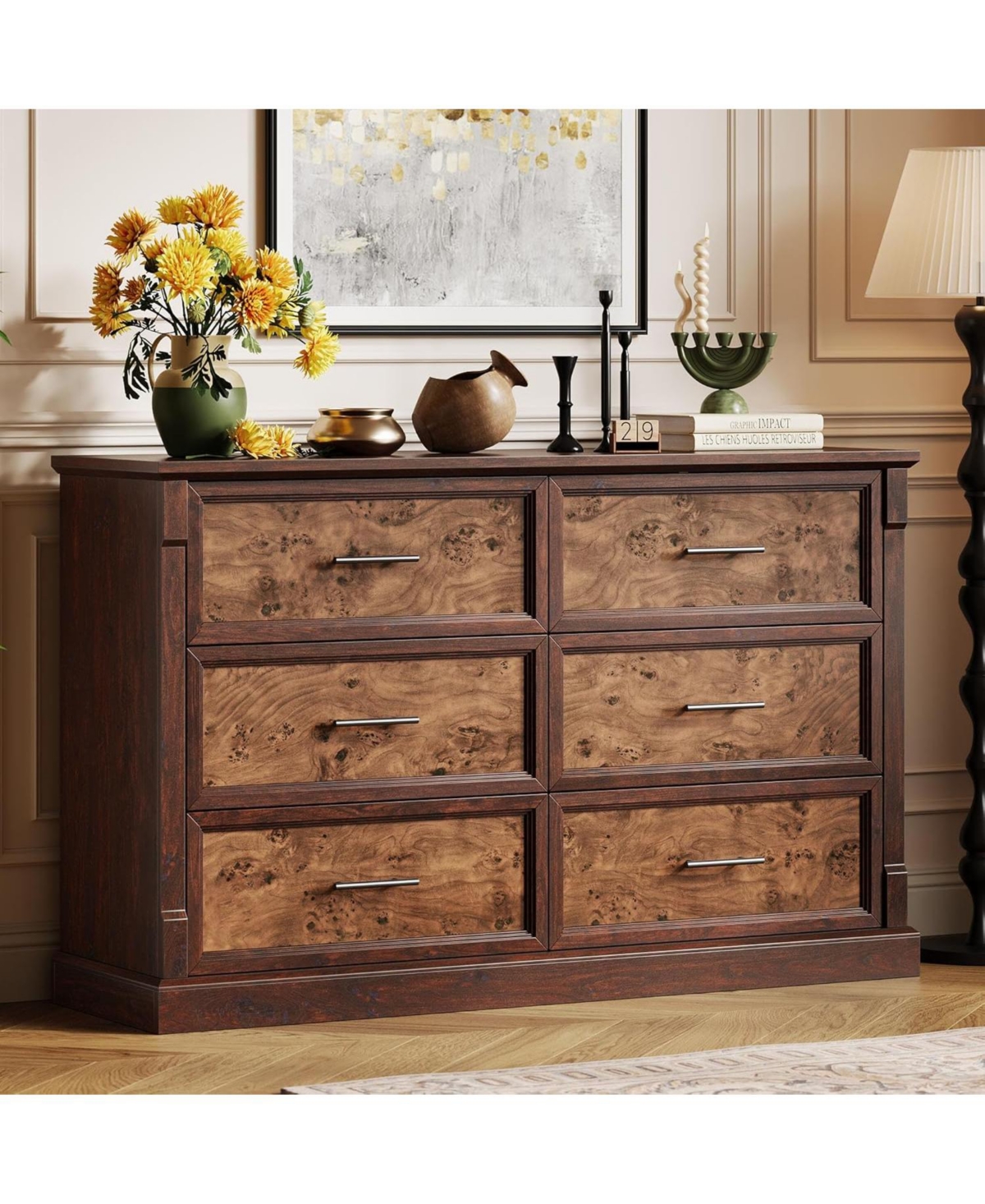 Click here for gaomon Farmhouse 6 Drawer Dresser 47 Inch Long Woo... prices