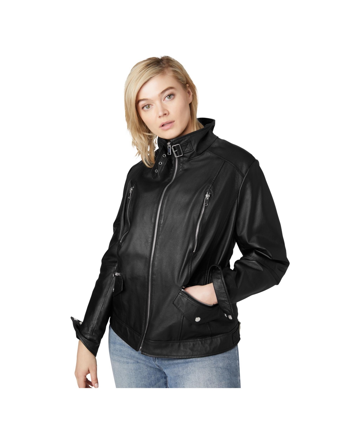 Click here for ellos Womens Zip Front Leather Jacket - Black prices