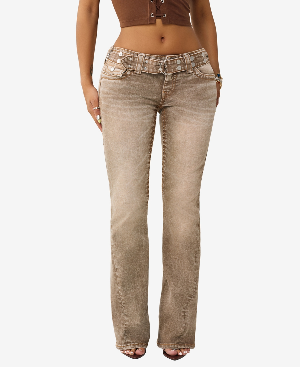 Click here for True Religion Womens Belted Joey Low-Rise Flare Bi... prices