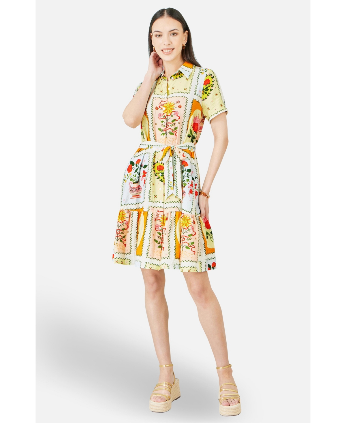 Click here for Yumi Womens Sun Patchwork Print Shirt Dress - Mult... prices