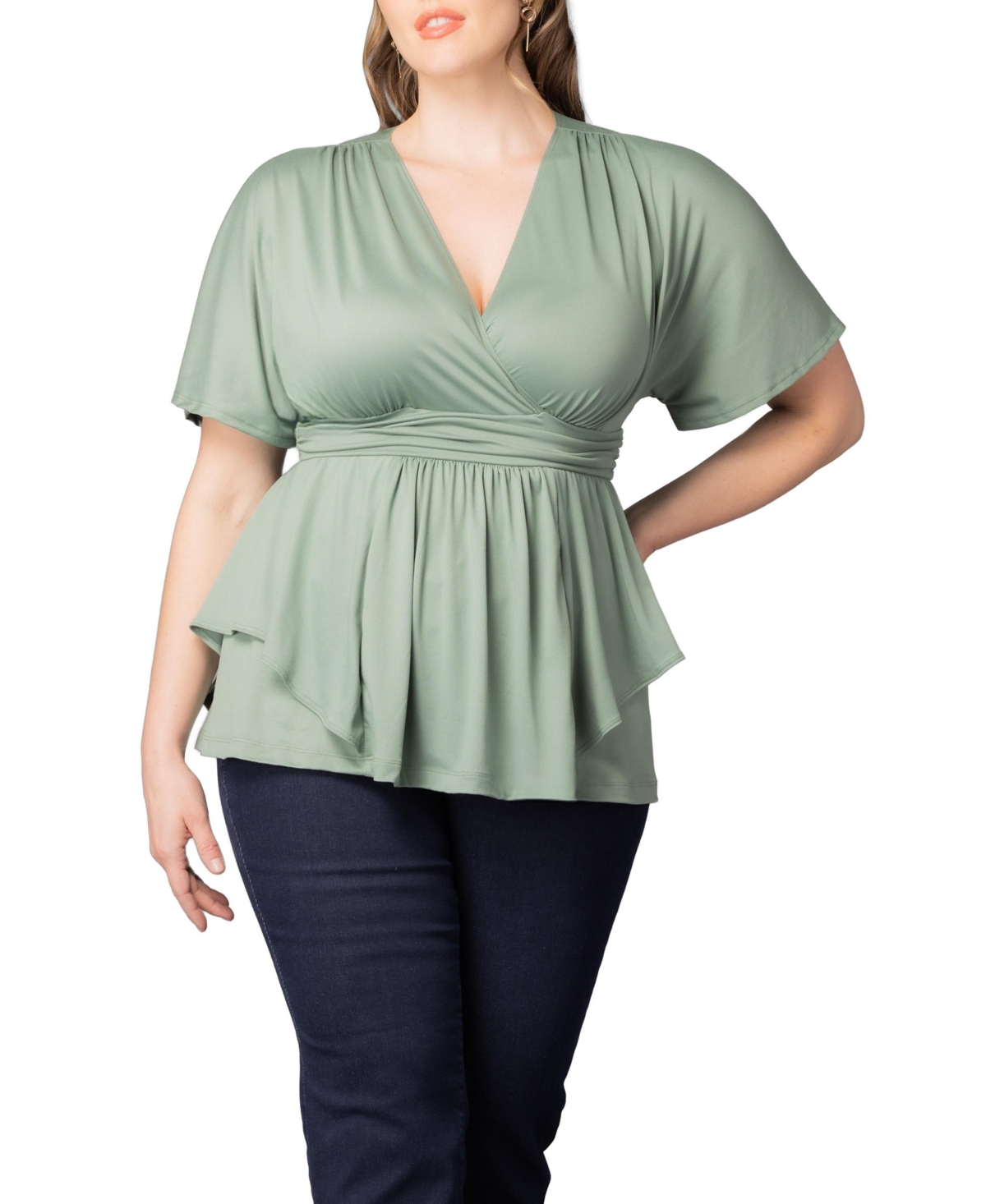 Click here for Kiyonna Plus Size Promenade Jersey Top - Sage prices