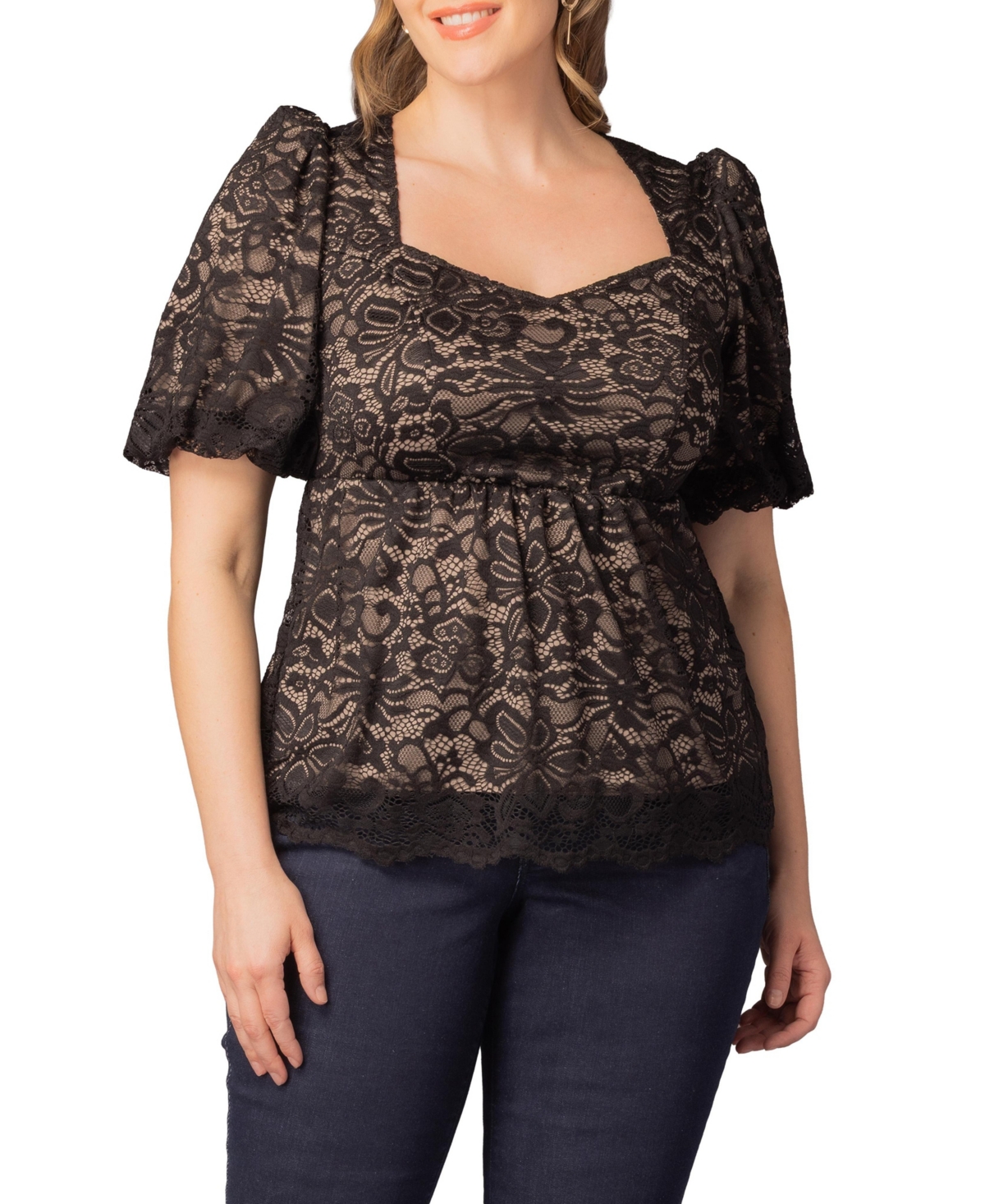 Click here for Kiyonna Plus Size Winsome Sweetheart Lace Peplum T... prices