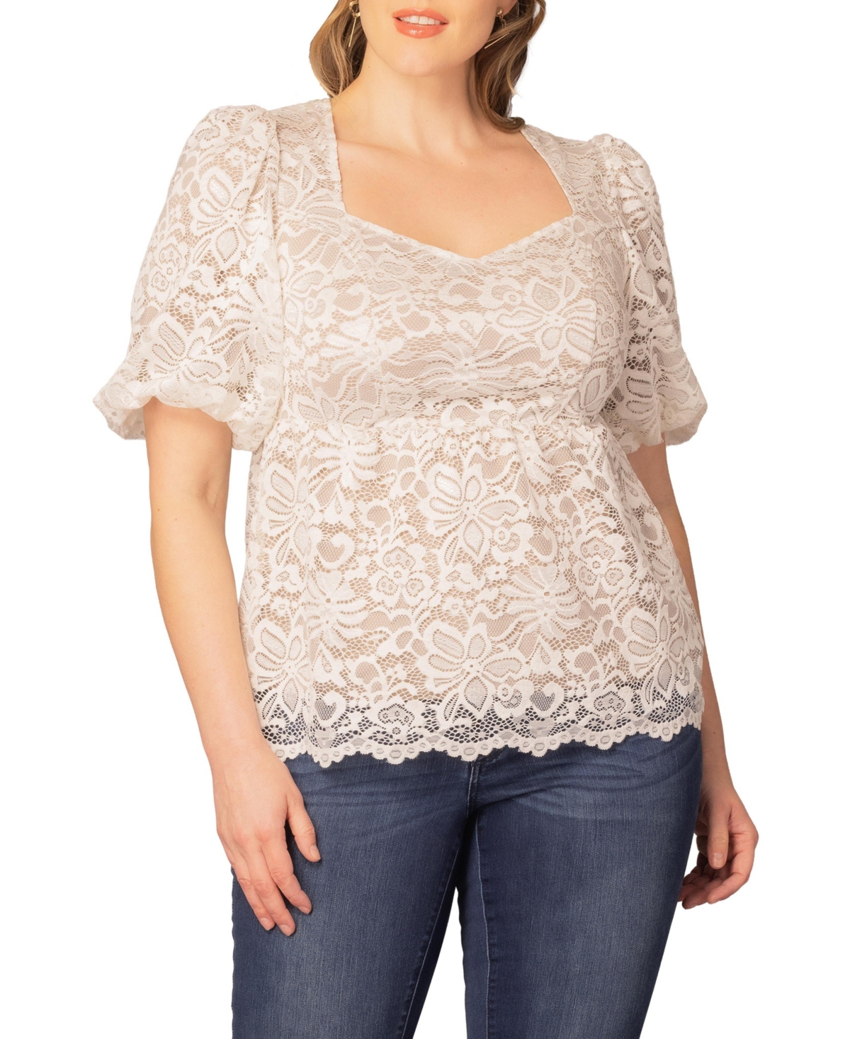 Click here for Kiyonna Plus Size Winsome Sweetheart Lace Peplum T... prices