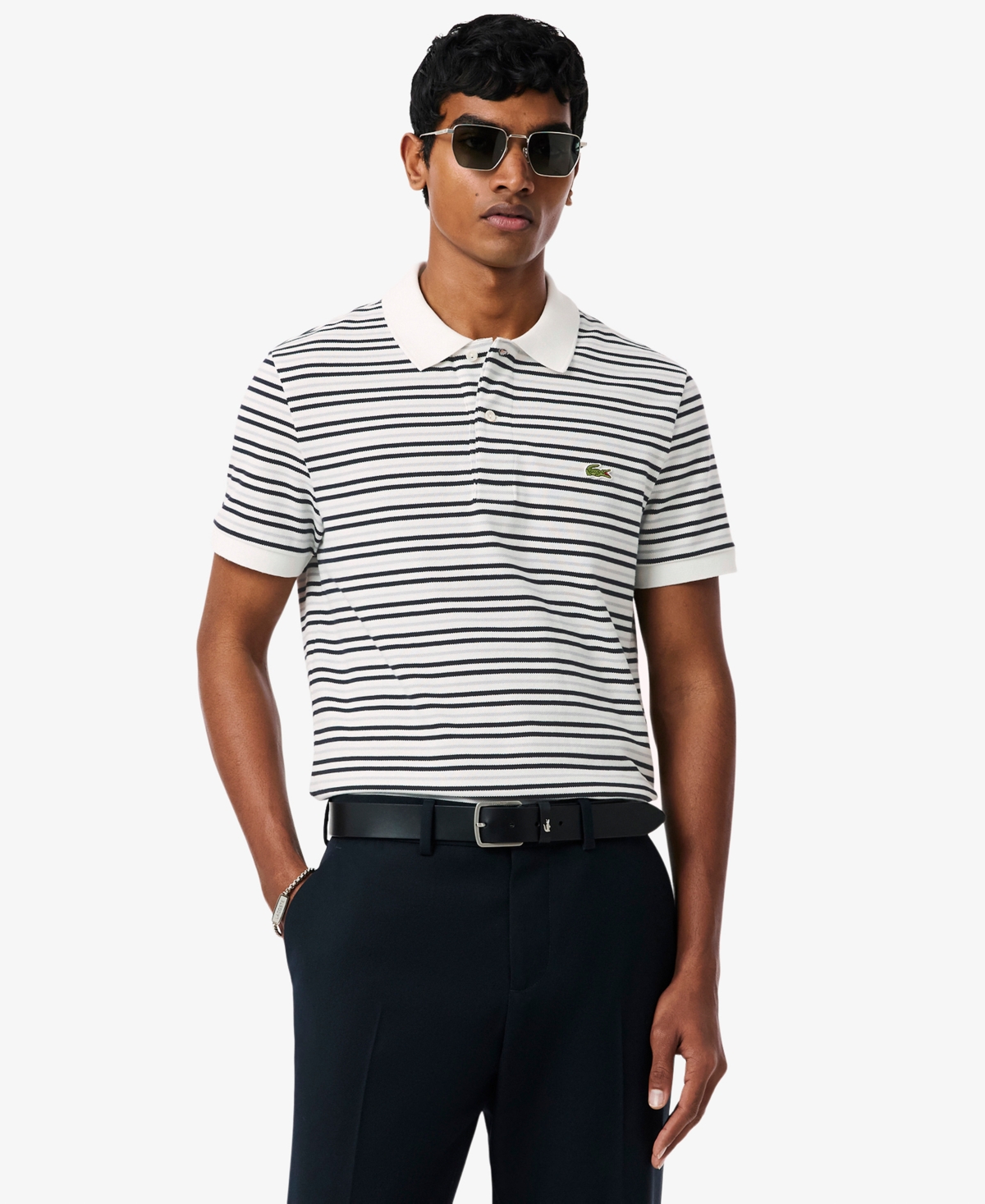 Click here for Lacoste Mens Classic Fit Striped Pique Polo Shirt... prices