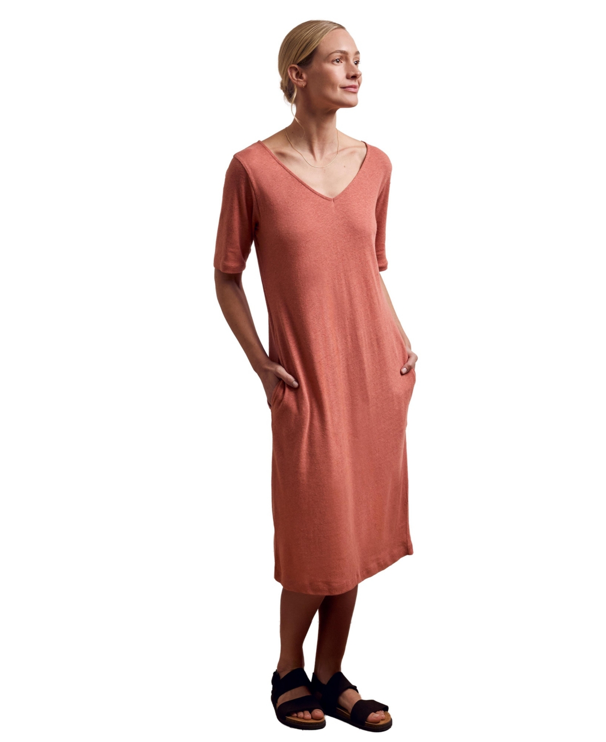 Click here for Celtic & Co. Womens Linen Blend V-Neck Midi Dress... prices