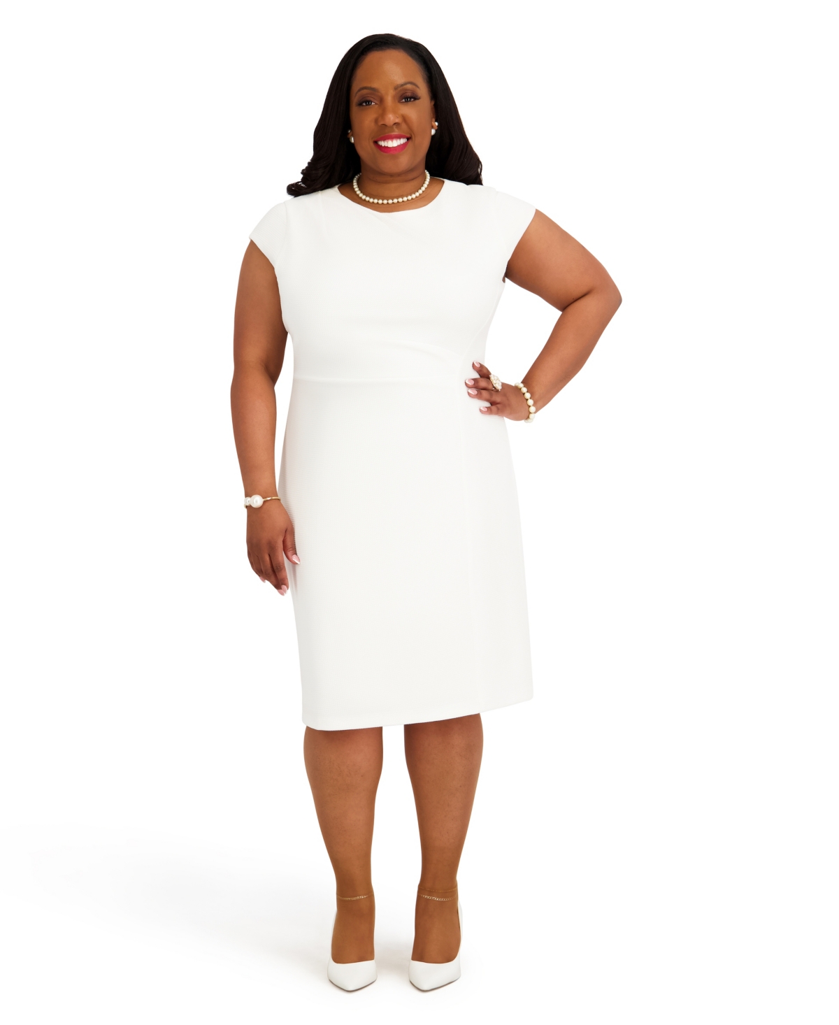 Click here for Kasper Womens Cap-Sleeve Crewneck Dress - White prices