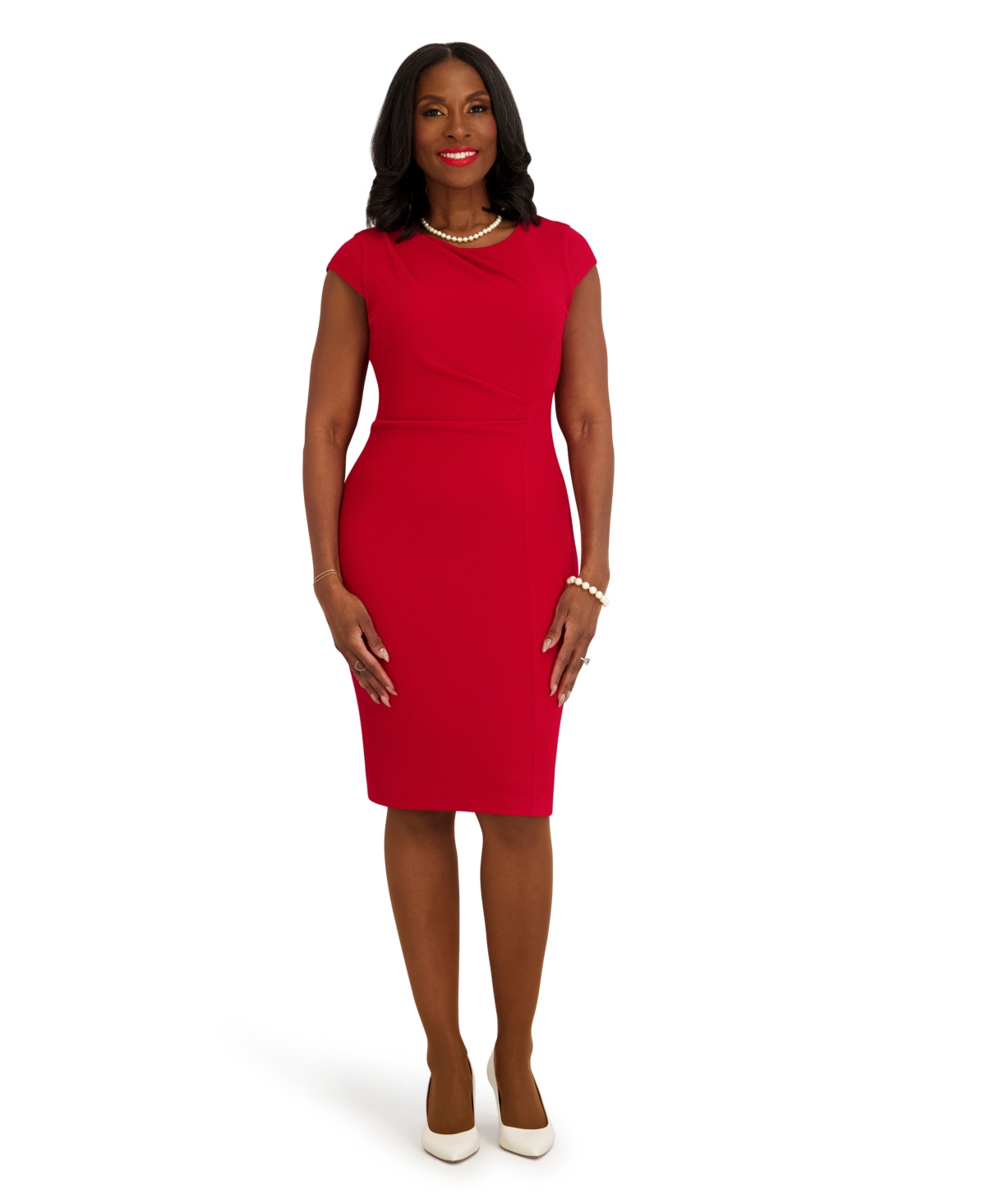 Click here for Kasper Womens Cap-Sleeve Crewneck Dress - Crimson prices