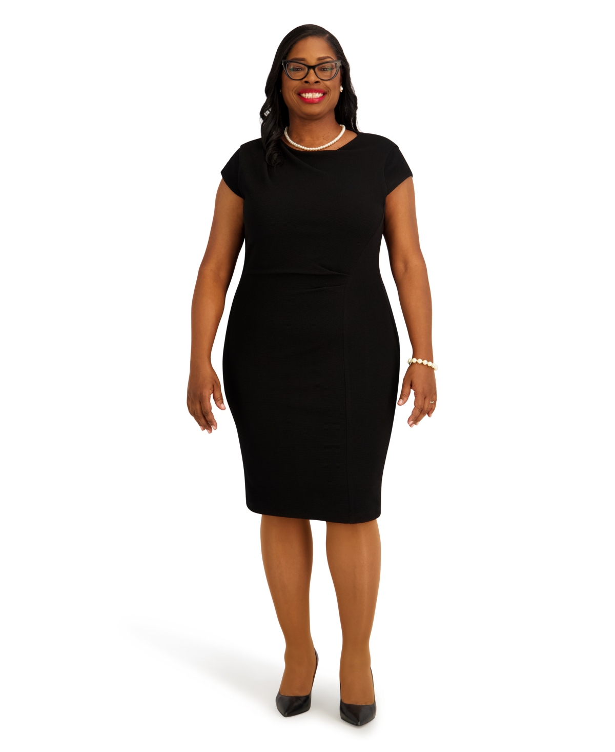 Click here for Kasper Womens Cap-Sleeve Crewneck Dress - Black prices