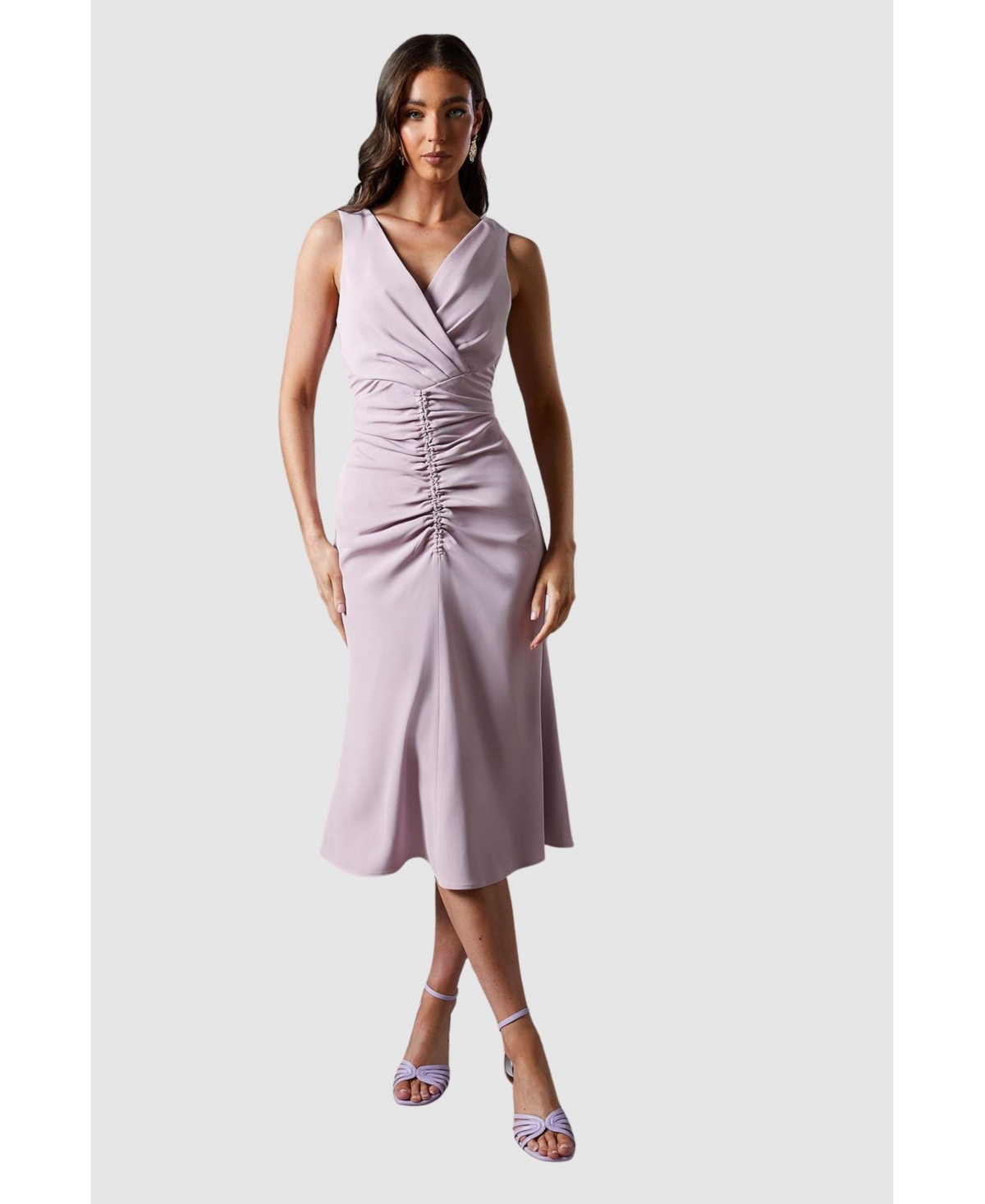 Click here for Coast Womens Ruched Vee Dress - Lilac prices