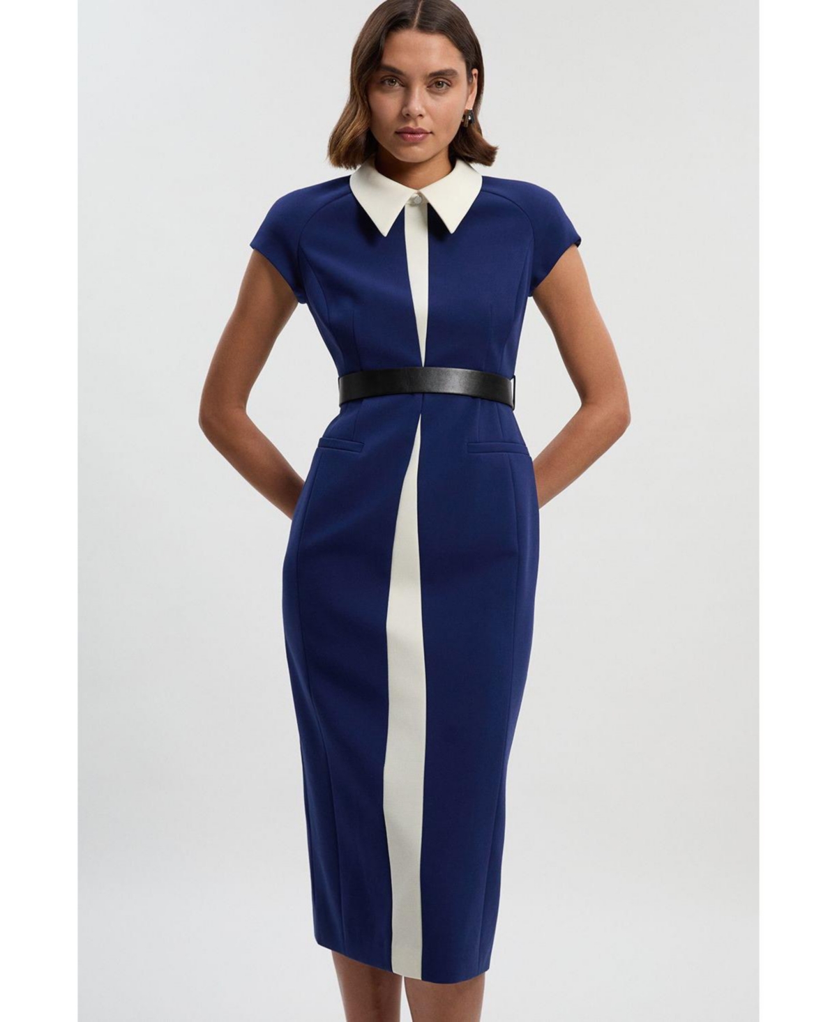 Click here for Karen Millen Womens Contrast Collar Tailored Midi... prices