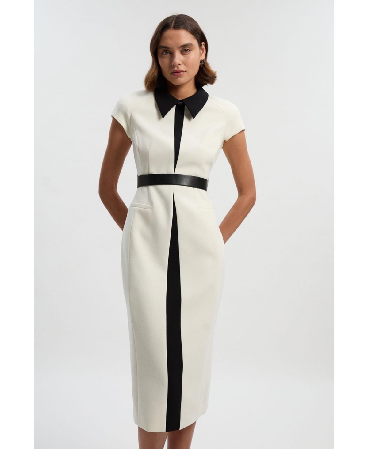 Click here for Karen Millen Womens Contrast Collar Tailored Midi... prices